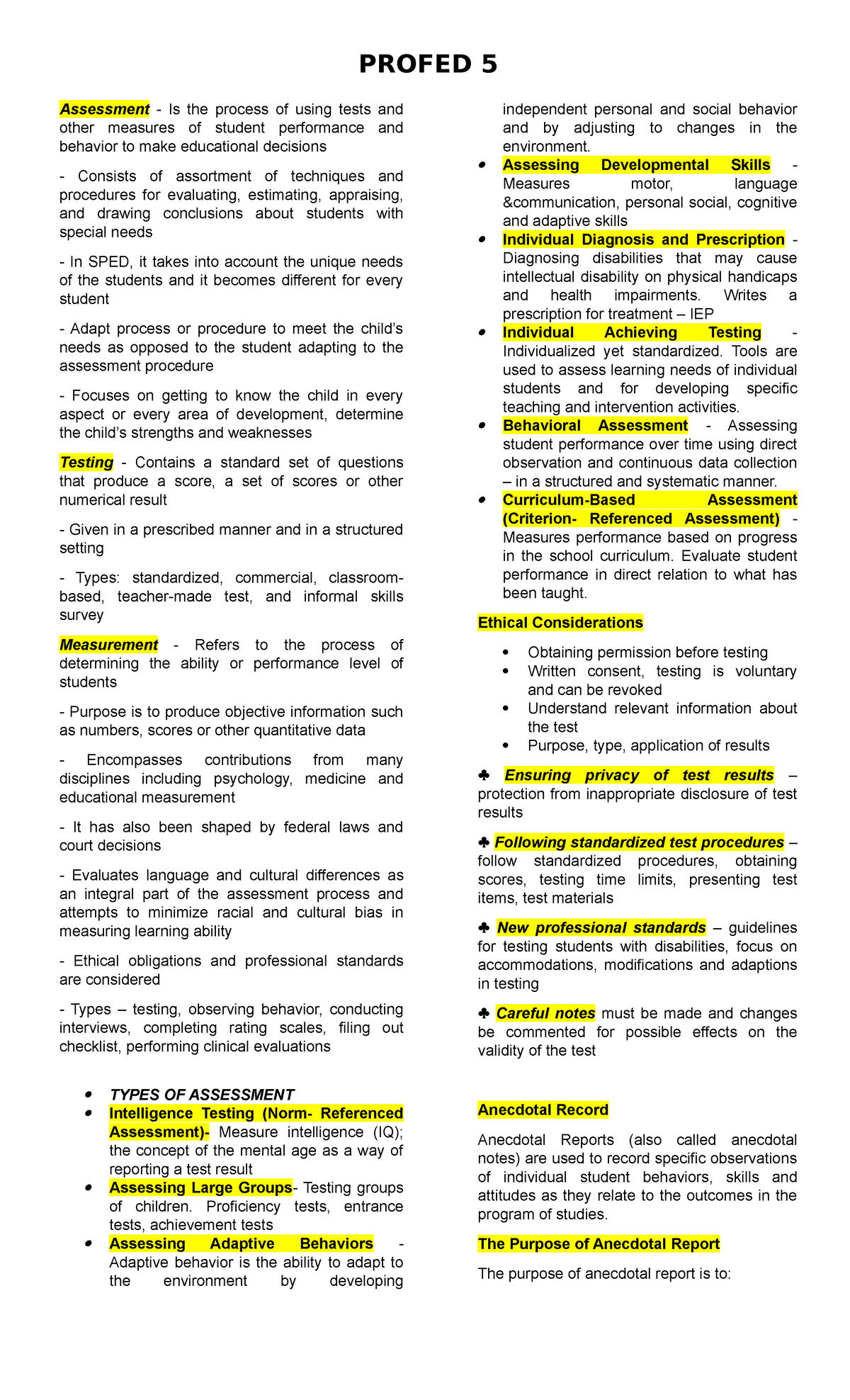Profed 5 - SPECIAL AND INCLUSIVE EDUCATION - Assessment - Is the ...