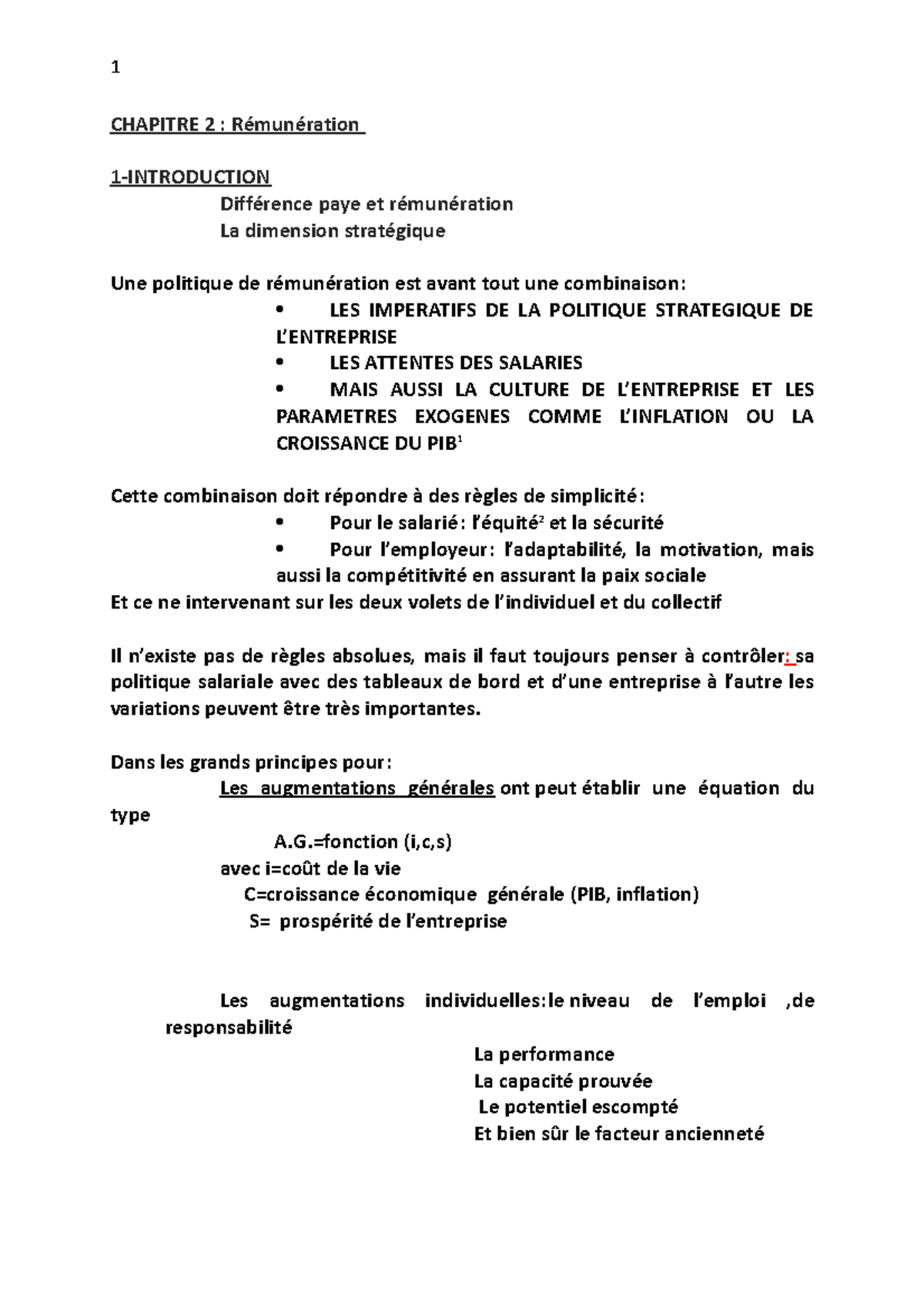 Chapitre 2 cours ip to date - CHAPITRE 2 : Rémunération 1-INTRODUCTION ...