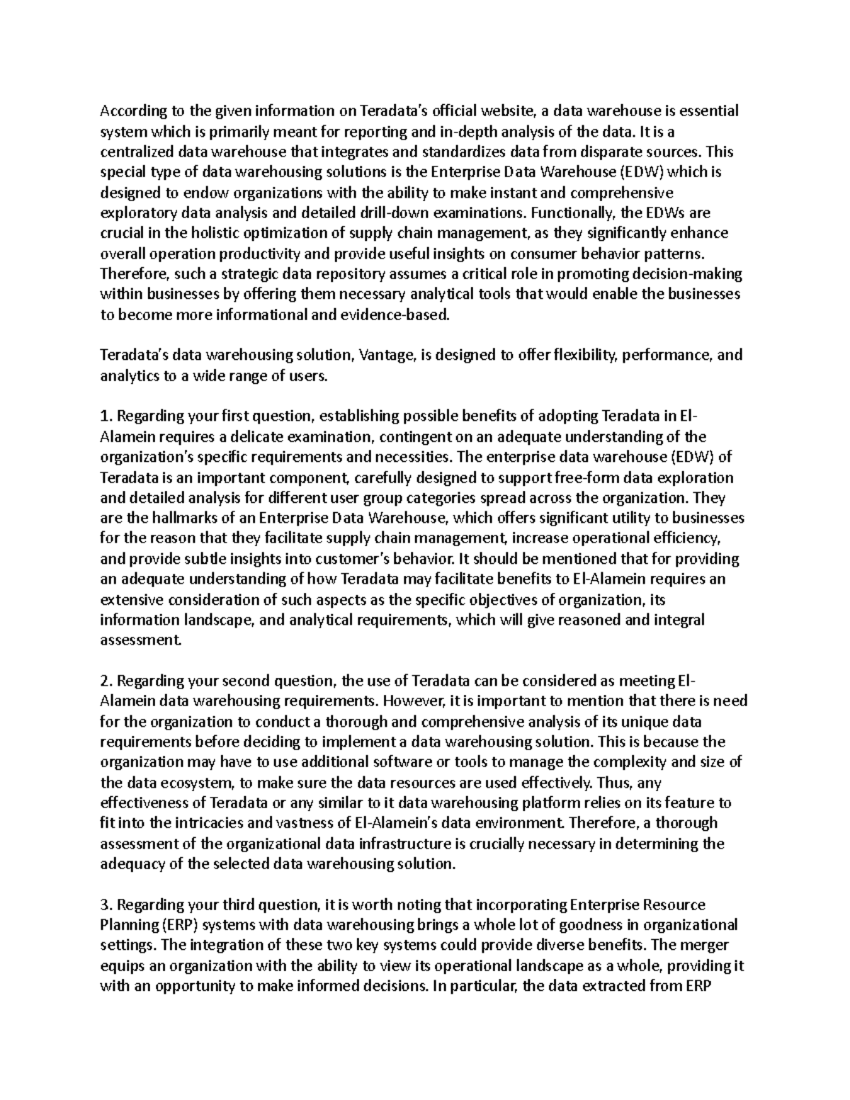 Teradata - bkjh - According to the given information on Teradata’s ...