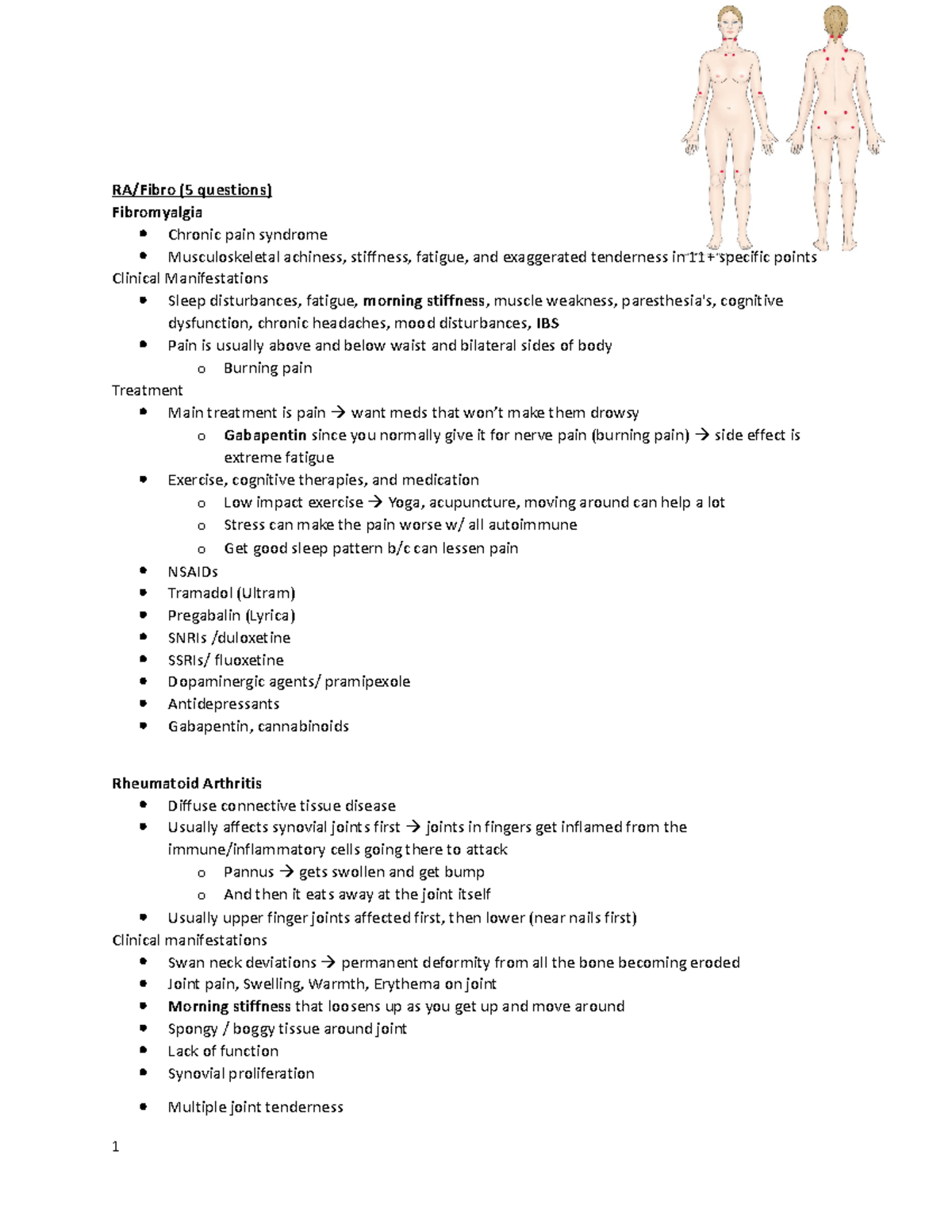 Immunity[ 28] - Lecture notes - RA/Fibro (5 questions) Fibromyalgia ...