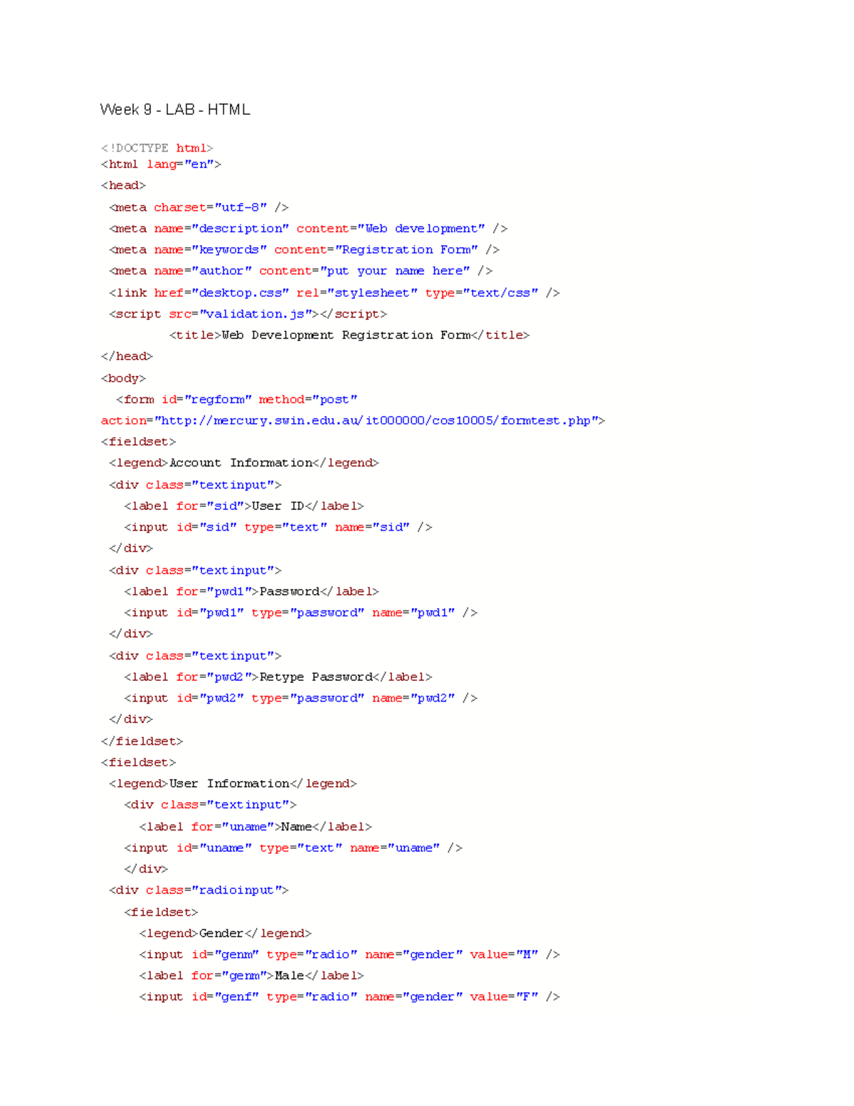 Week 9 Lab Lab 9 Html Css Week 9 Lab Html