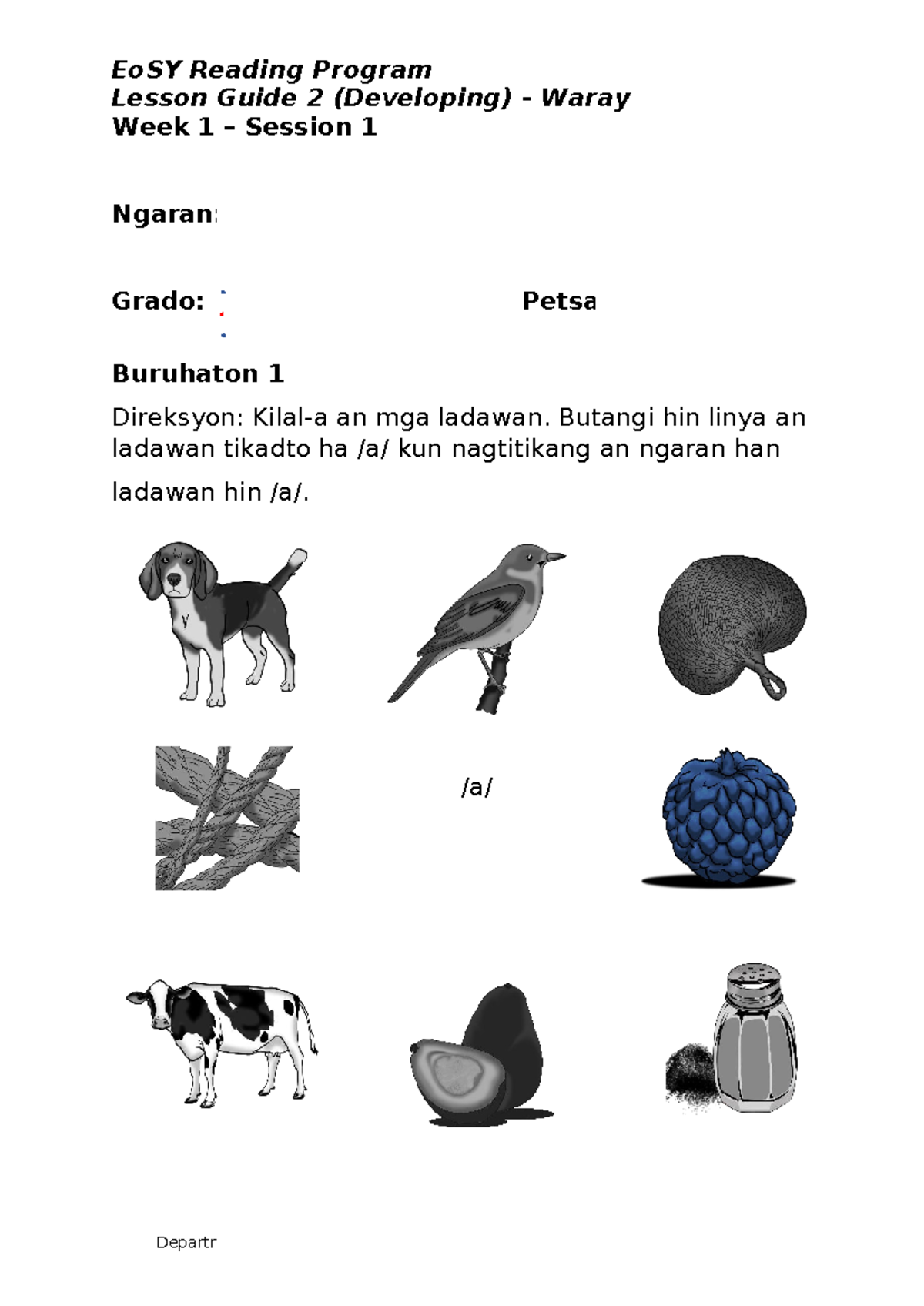 Waray D Wk1S1 - guide - Lesson Guide 2 (Developing) - Waray Week 1 ...