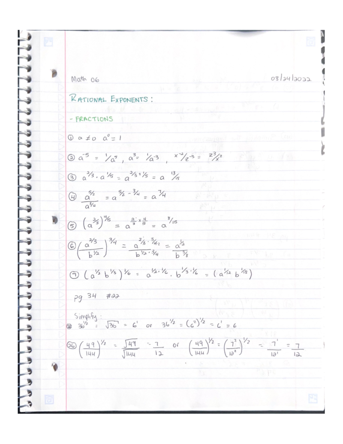Math notes - Rational Exponents, Real Numbers, Absolute Value - MATH ...