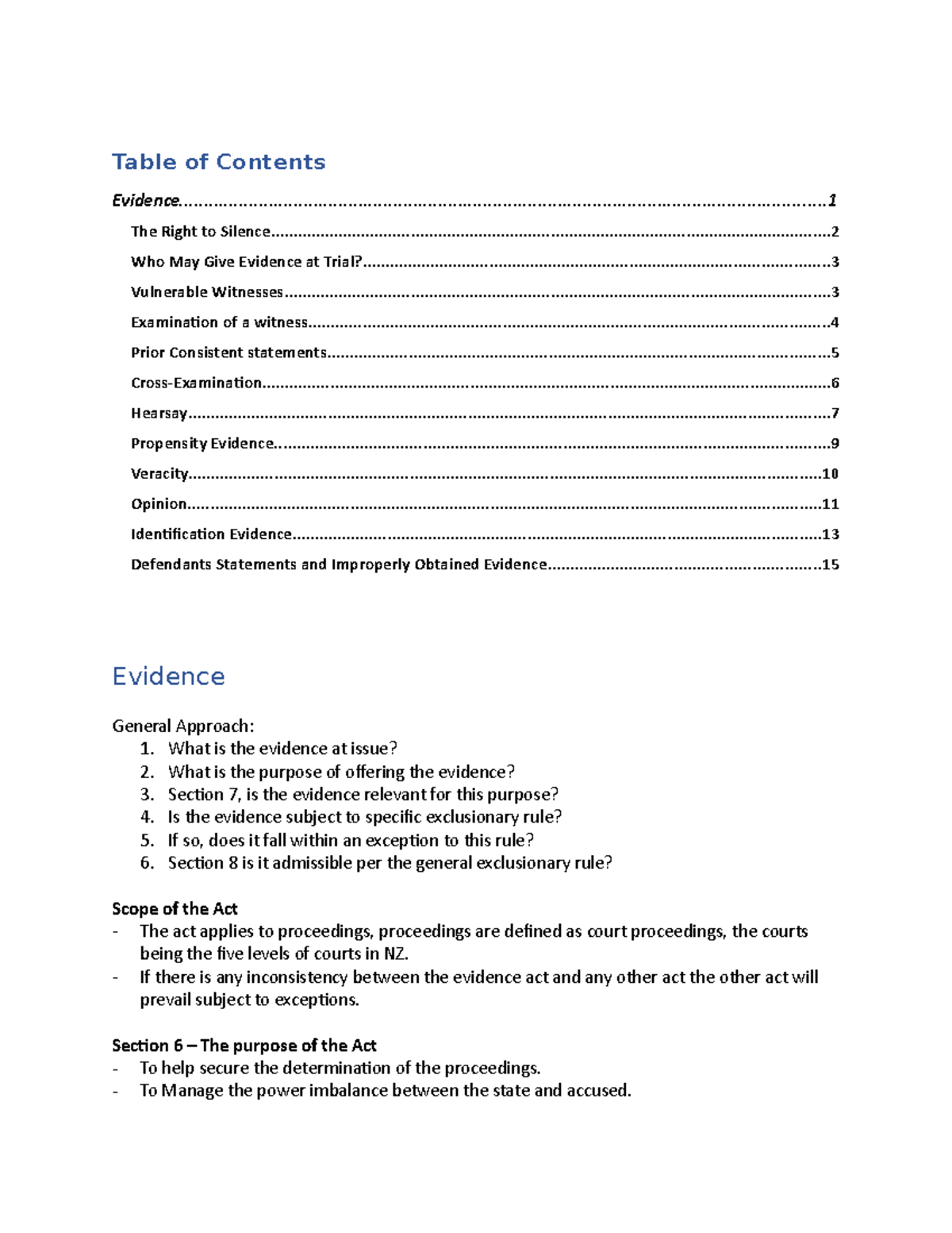 Evidence Summary Book - Table of Contents - Studocu