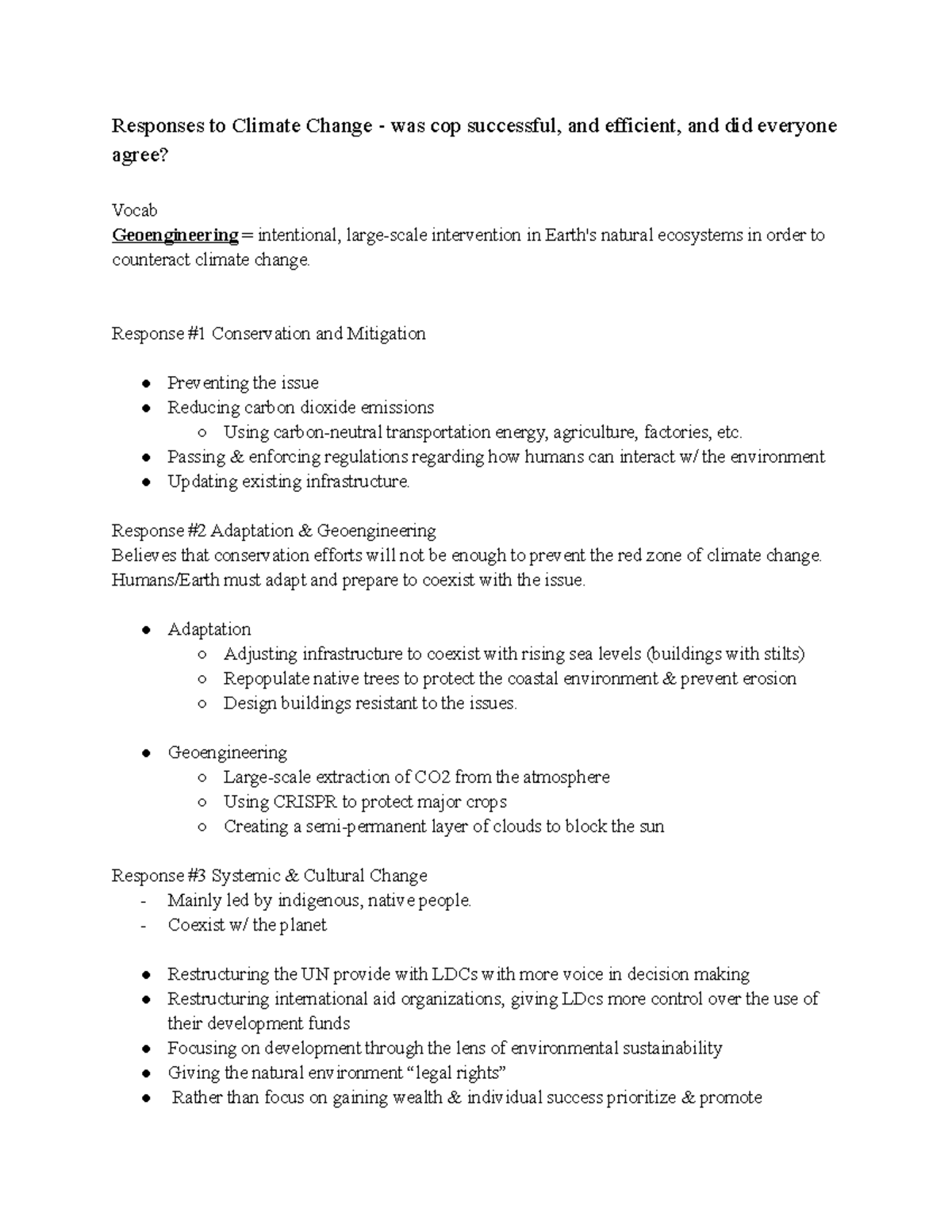 Responses to Climate Change Notes - Response #1 Conservation and ...