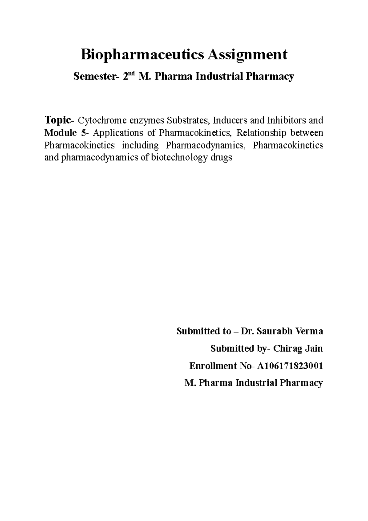 Biopharma Module 5 Assignment - Biopharmaceutics Assignment Semester- 2 ...