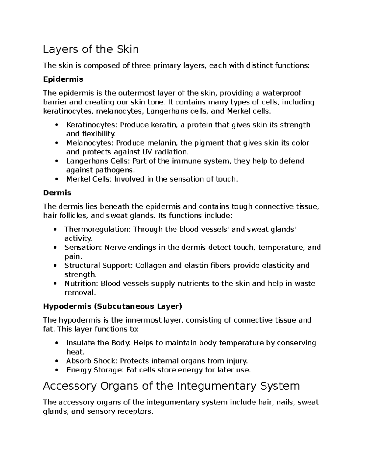 HCAS133- Week 3 Portfolio Project - Layers of the Skin The skin is ...