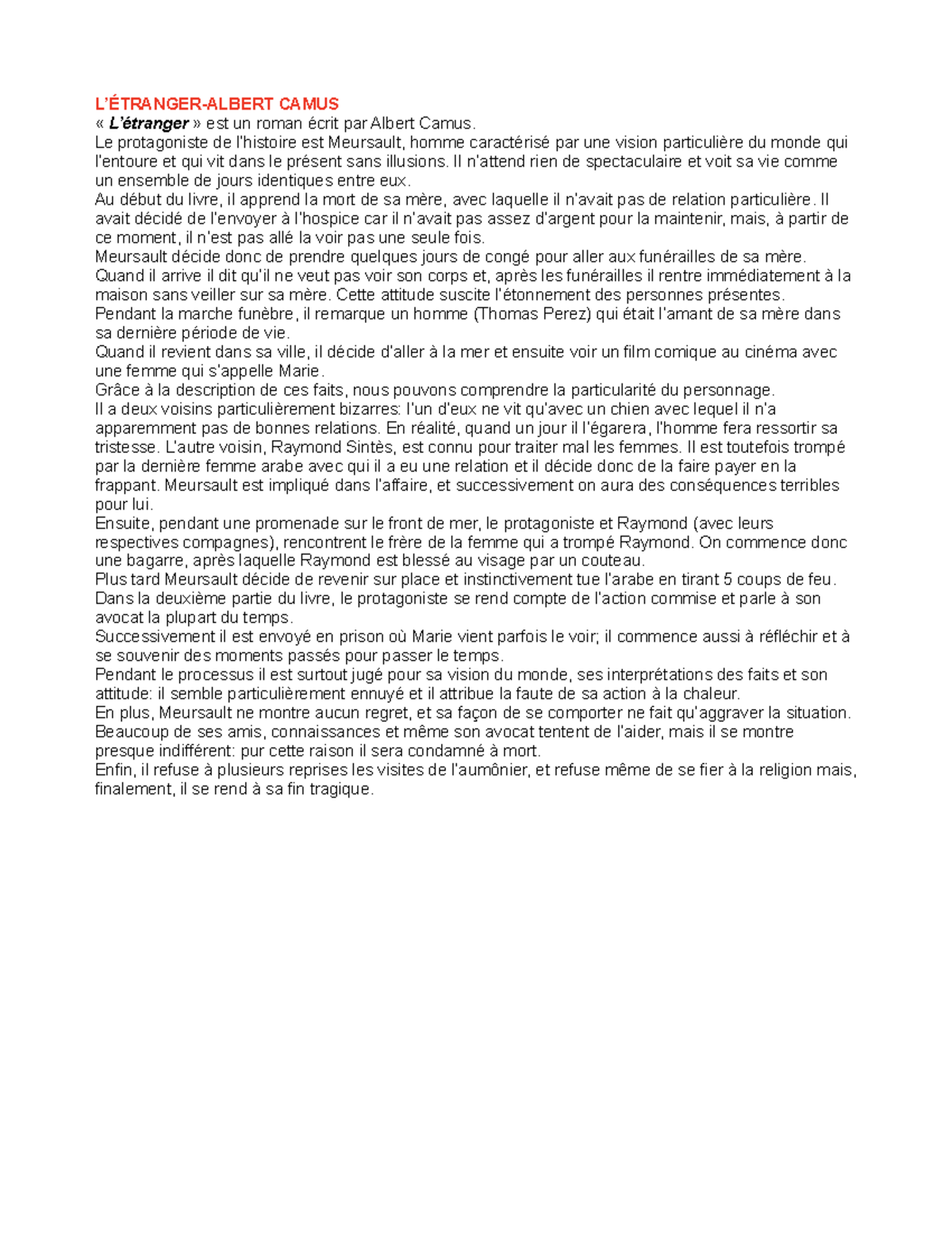 L’ Étranger - Albert Camus - L’ÉTRANGER-ALBERT CAMUS « L’étranger » est ...