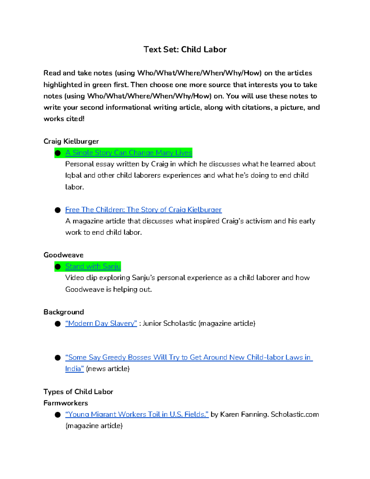 Toldi 2022 Child Labor Text Set - Text Set: Child Labor Read and take ...