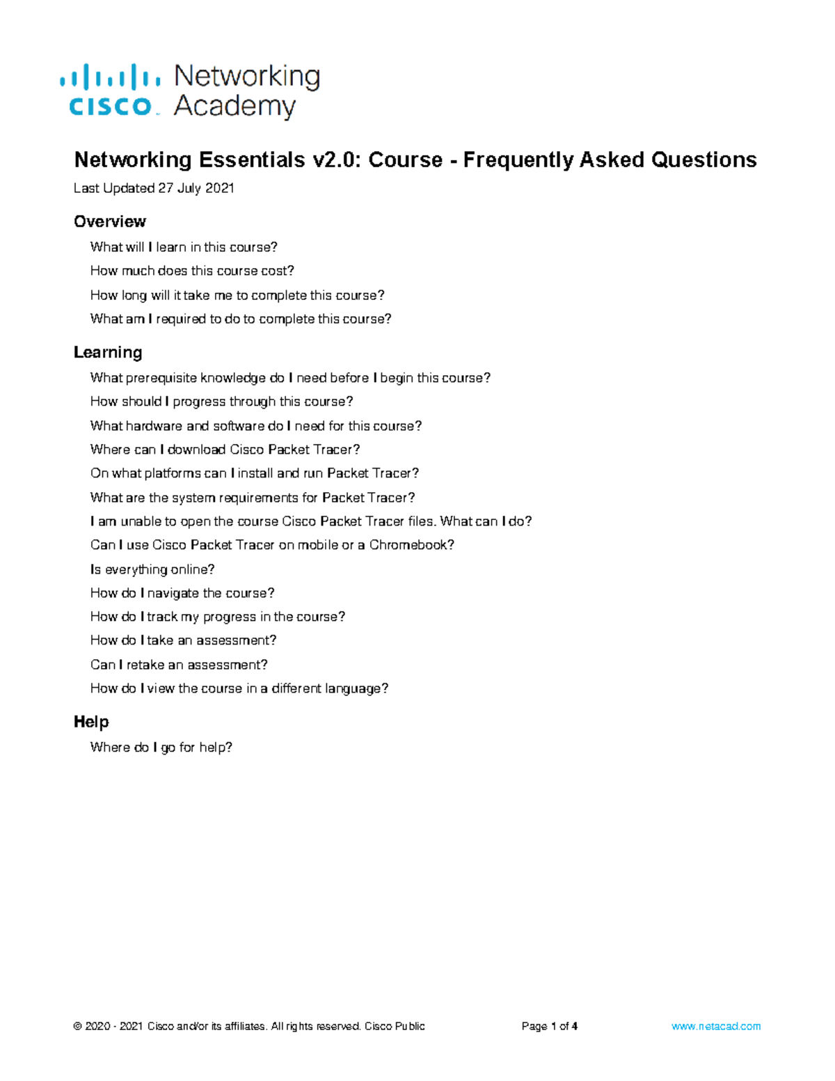 Networking Essentials 2.0 FAQ - Last Updated 27 July 2021 Overview What ...