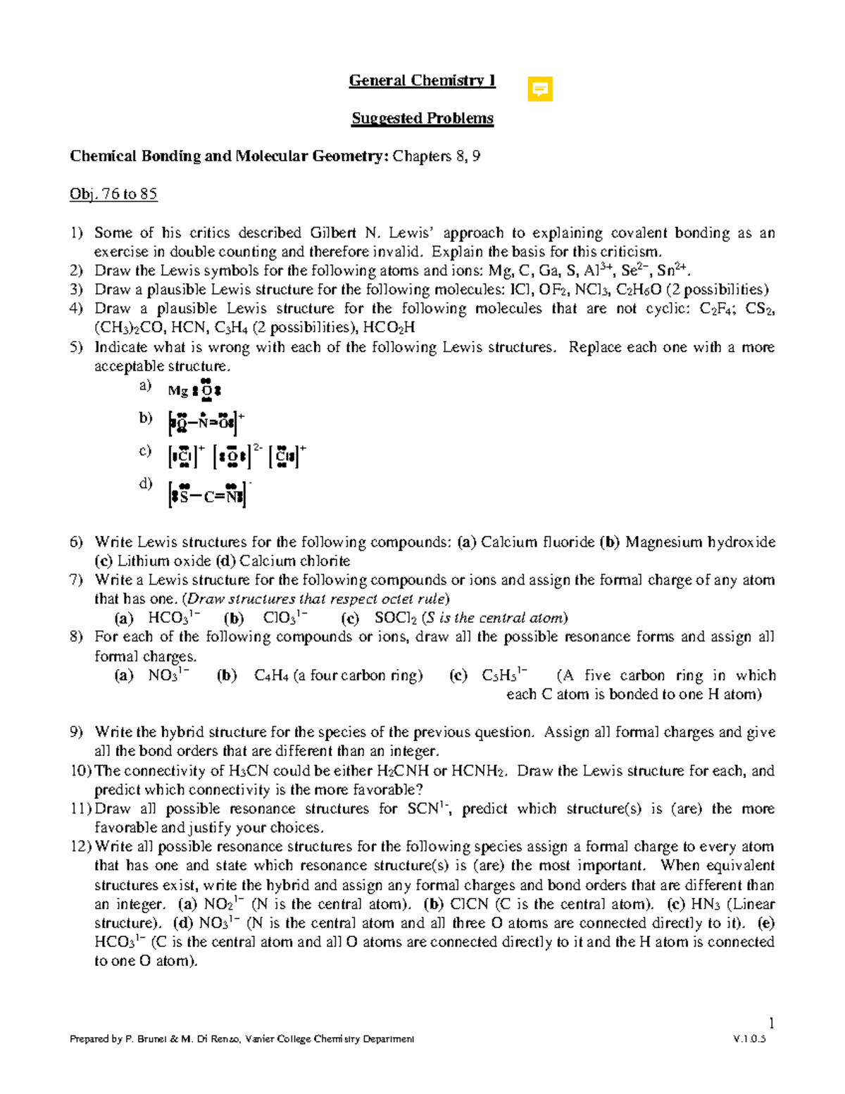 NYA Problems - Chemical bonding and molecular geometry Obj - 1 General ...