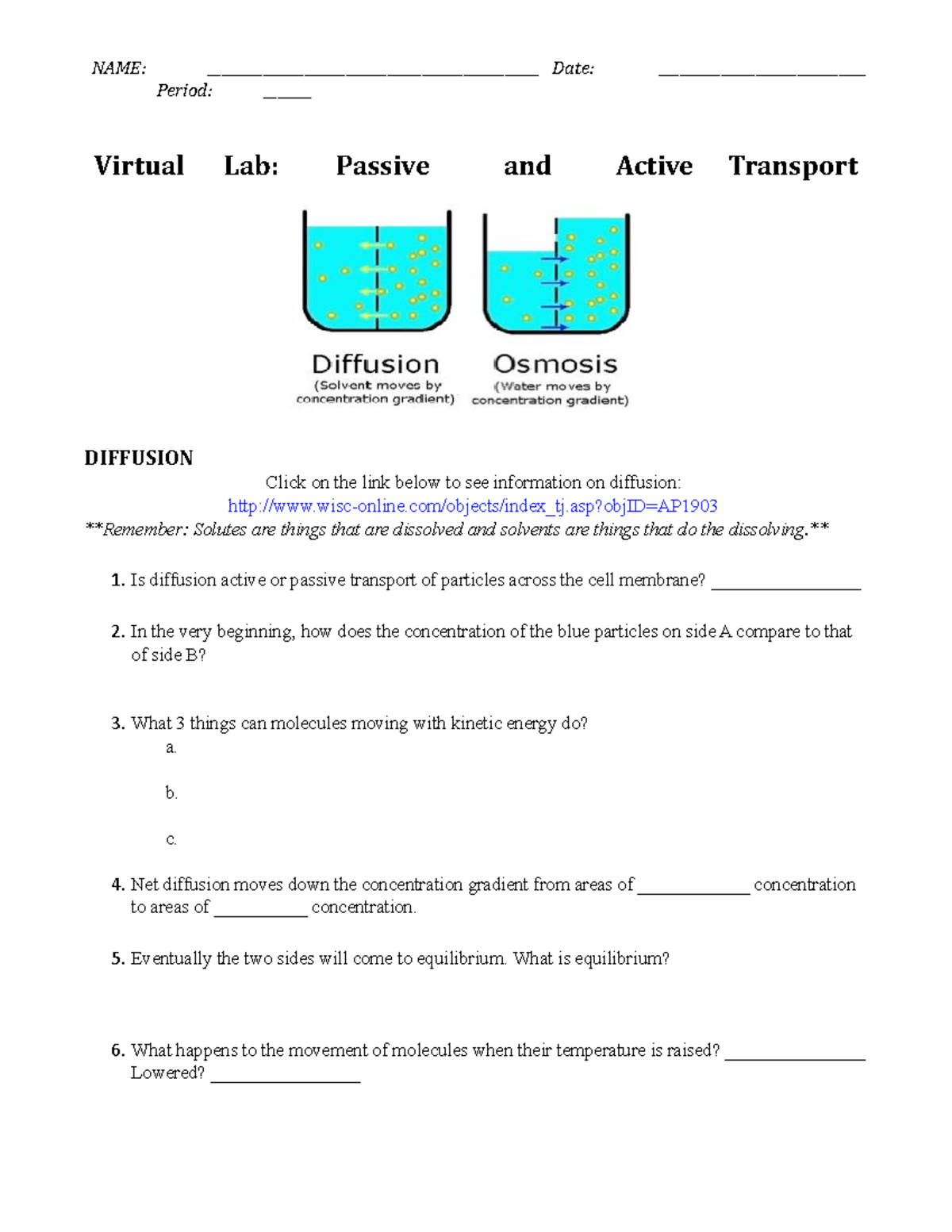 Virtual Lab Active and Passive Transport - NAME