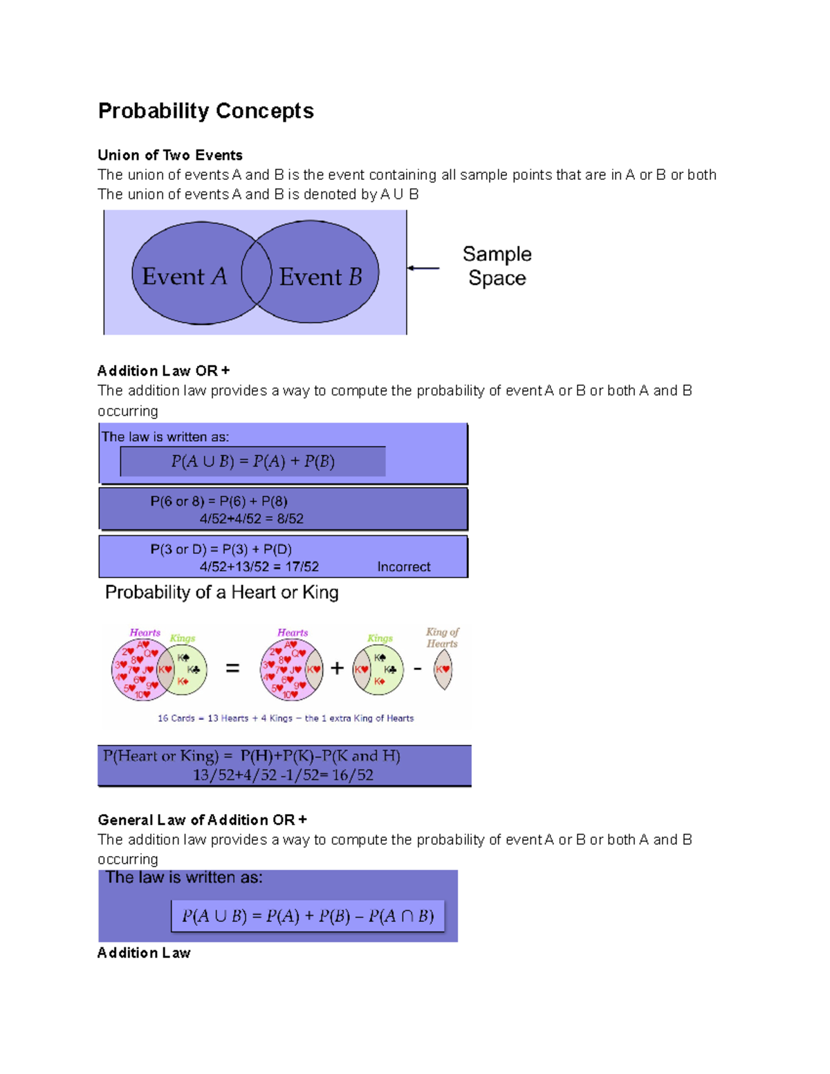Probability Concepts - Probability Concepts Union of Two Events The ...