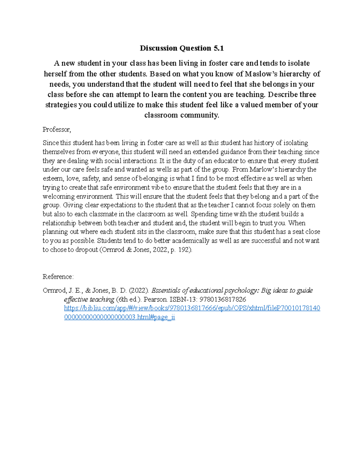 Discussion Question 5 - Topic 5 dq 1 - Discussion Question 5. A new ...