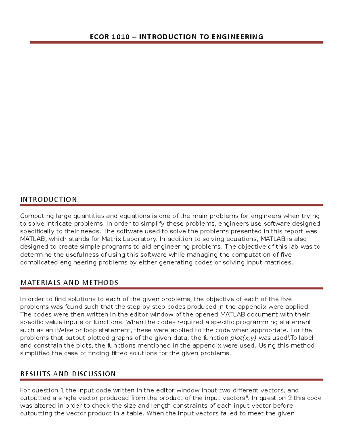 Lab8 - lab - ECOR 1010 – INTRODUCTION TO ENGINEERING INTRODUCTION Computing large quantities and ...
