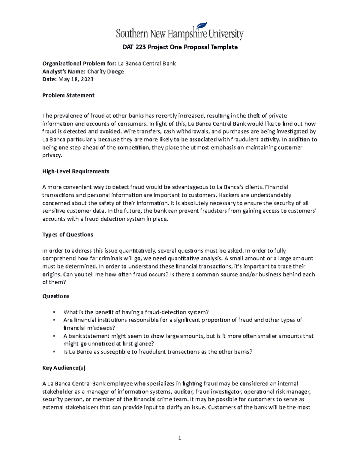 DAT 223 Project One Proposal Charity Doege - DAT 223 Project One ...