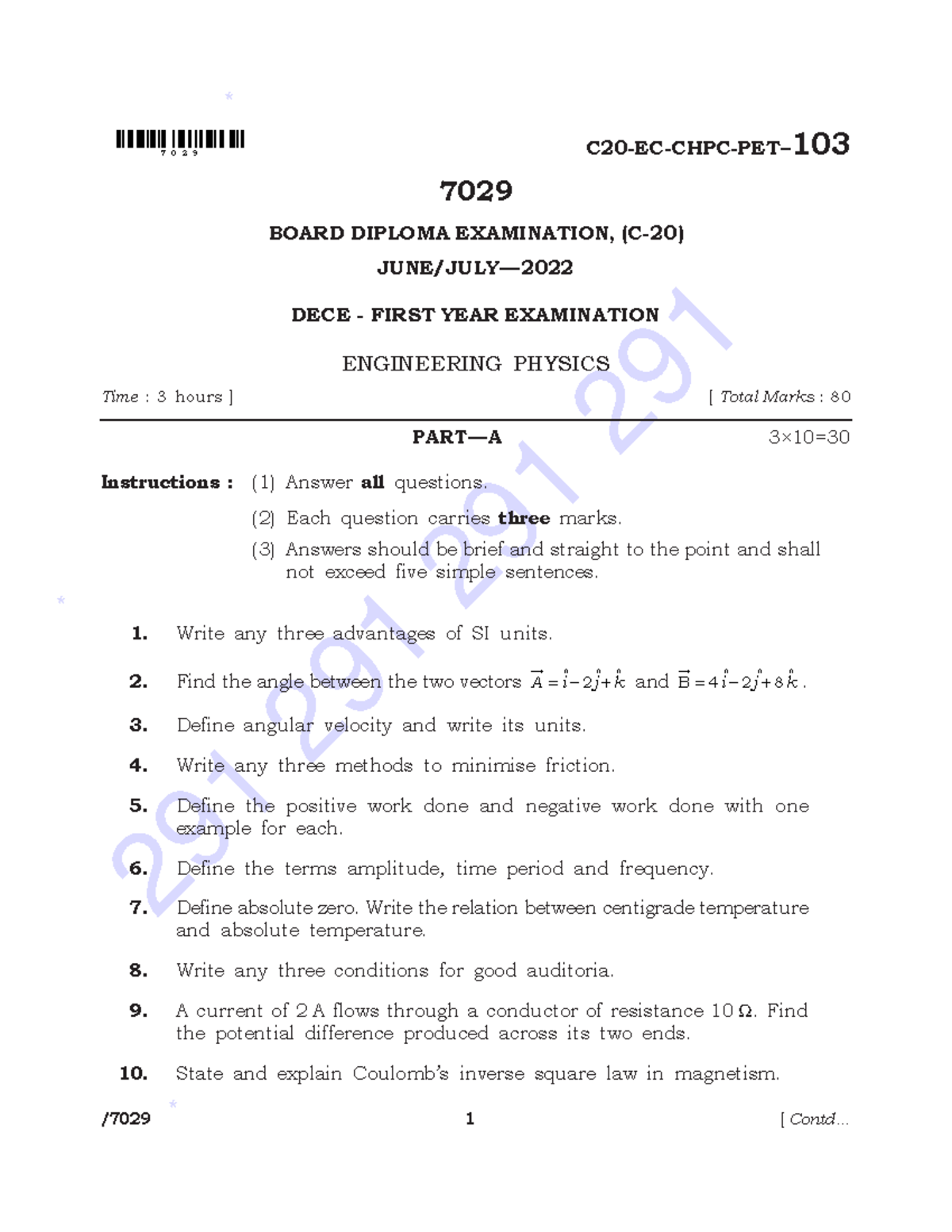 DECE - Engineering Physics - 291 291 291 291 * * * PARTóA 3 10 ...