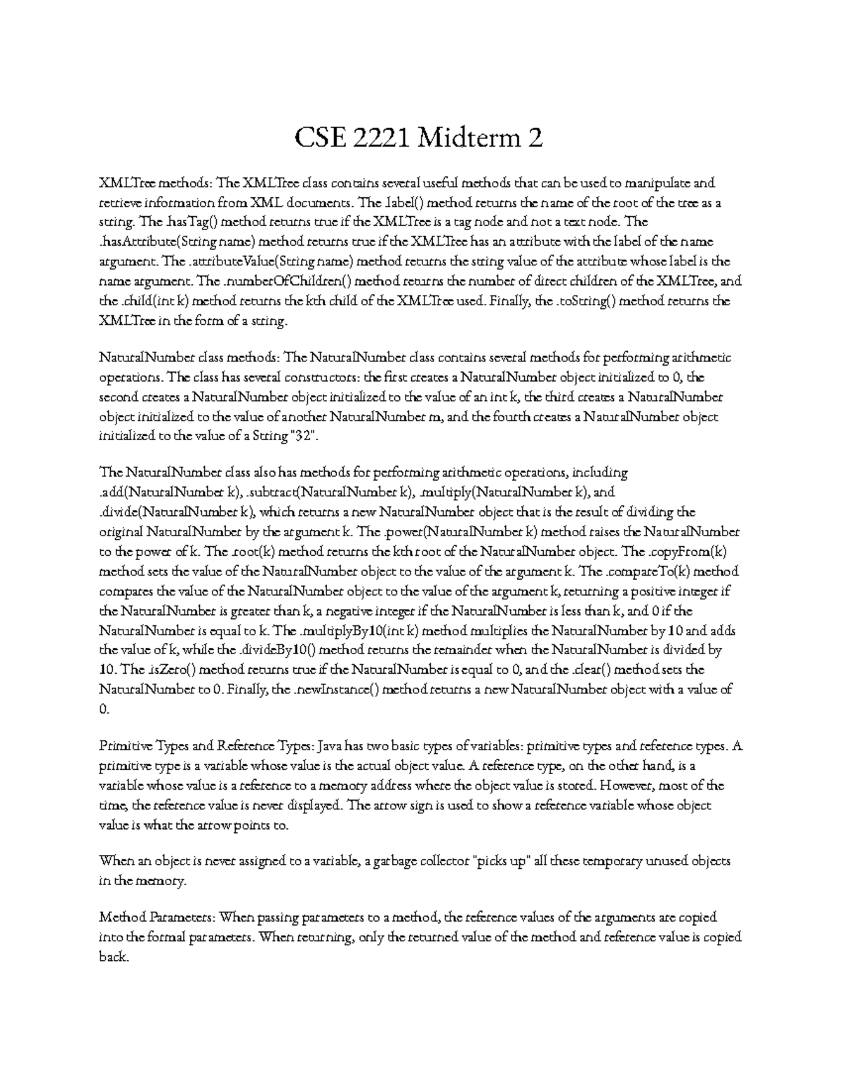 CSE 2221 Midterm 2 Notes 2 - CSE 2221 Midterm 2 XMLTree methods: The ...