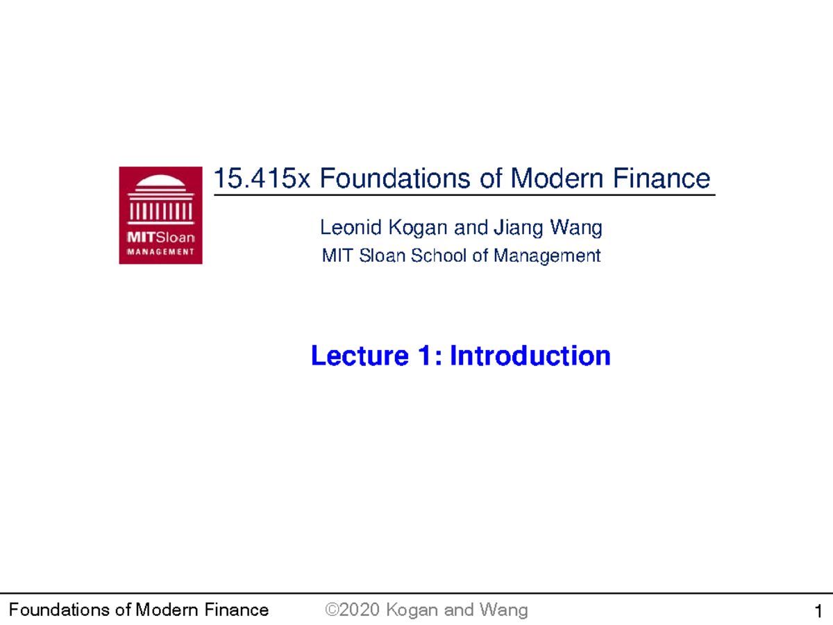Introduction to Foundations of Modern Finance - Foundations of Modern ...
