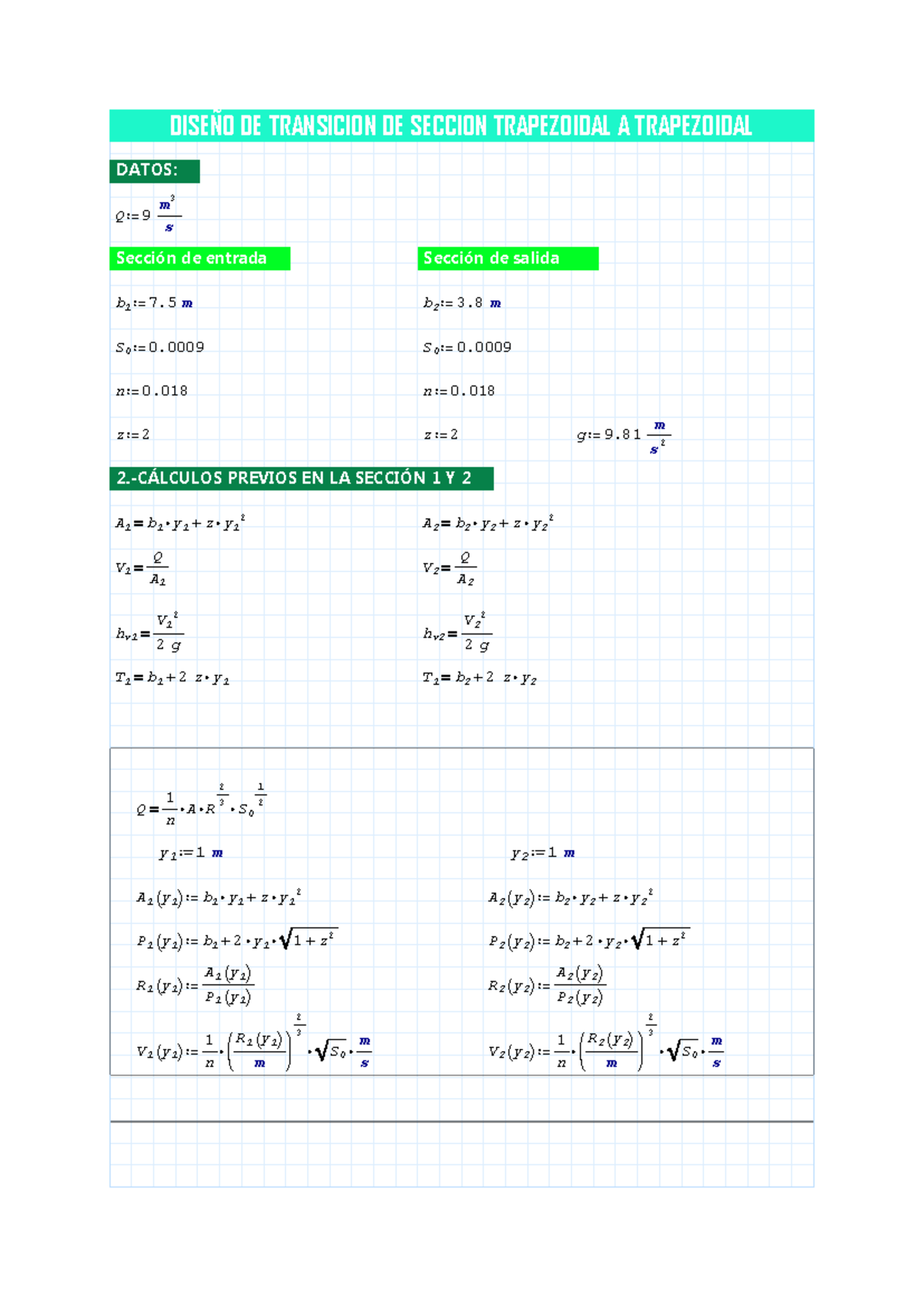 Transicion Alabeada - DISEÑO DE TRANSICION DE SECCION TRAPEZOIDAL A ...