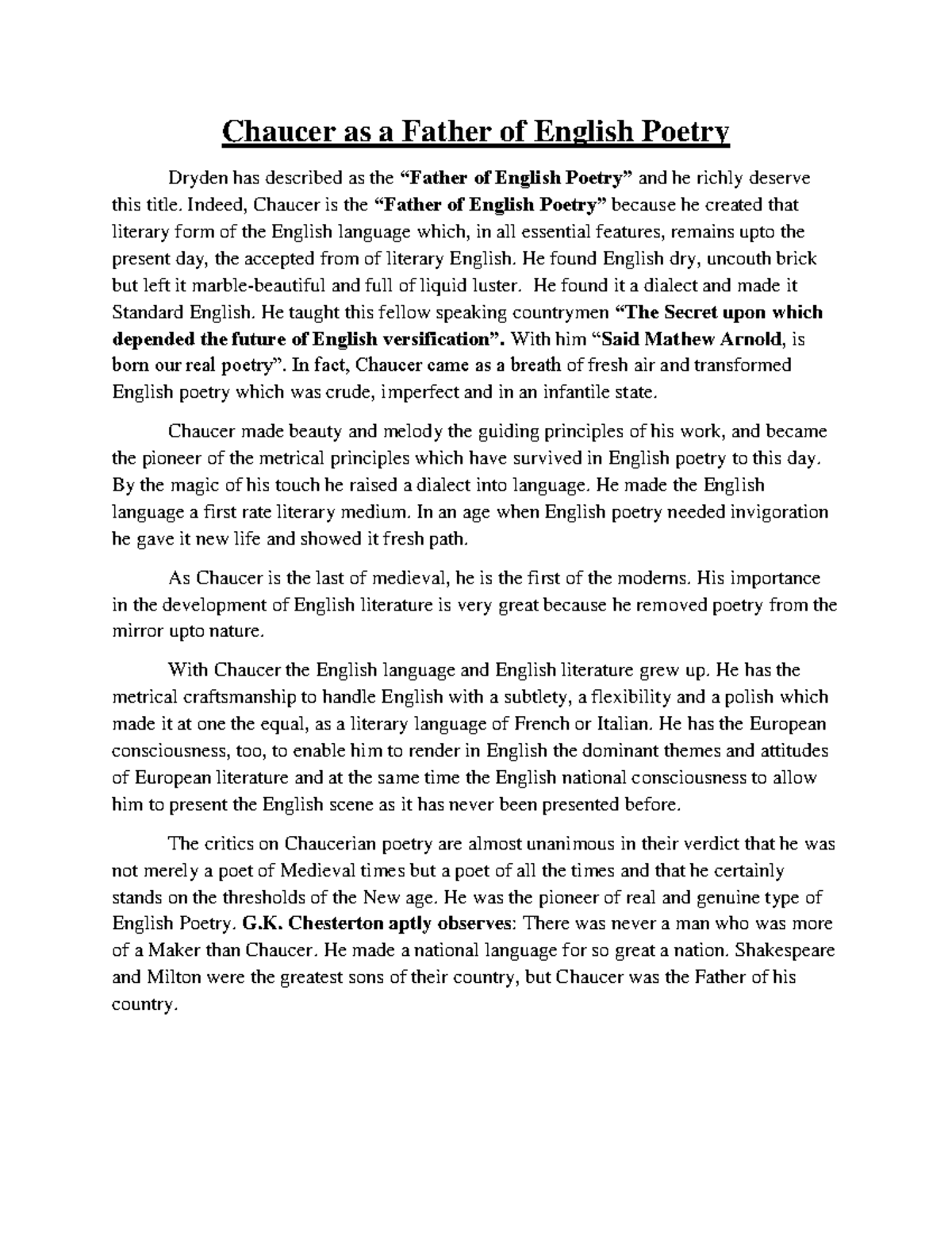 314247814 Chaucer as a Father of English Poetry - Chaucer as a Father ...