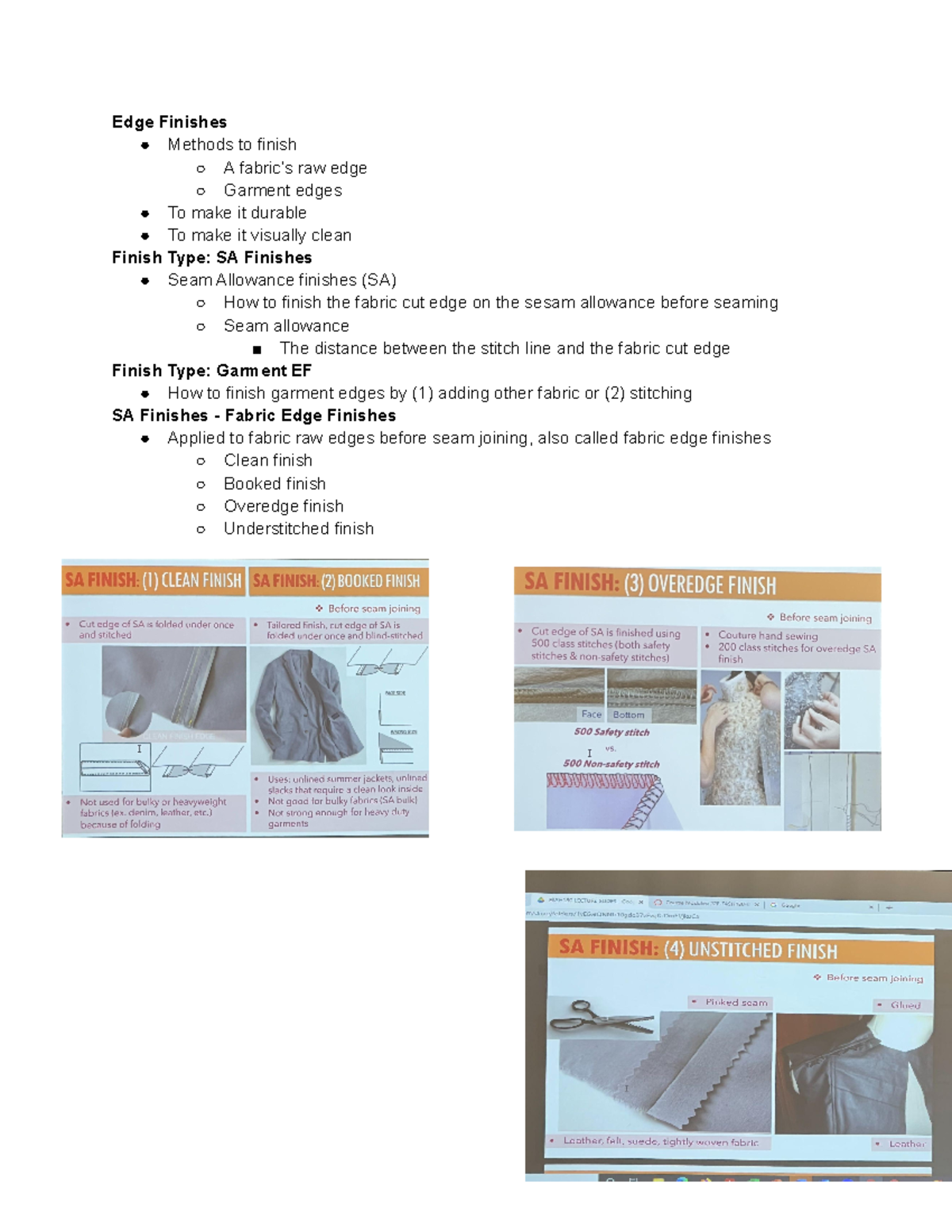 FASH180 - 10/10 Notes - Edge Finishes Methods to finish A fabric’s raw ...