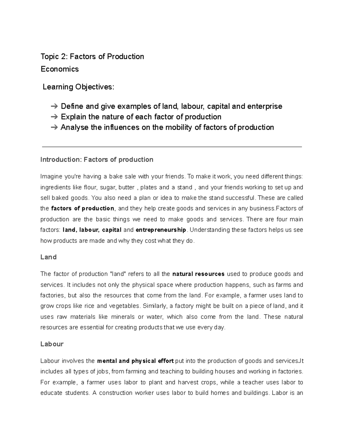 Topic 2 Factors of Production - Topic 2: Factors of Production ...