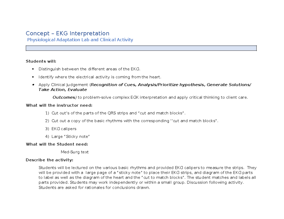Lab-EKG Interpretation - Concept – EKG Interpretation Physiological ...