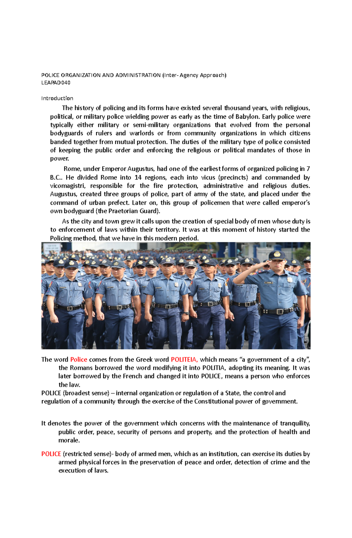 Police Organization AND Administration - POLICE ORGANIZATION AND ...