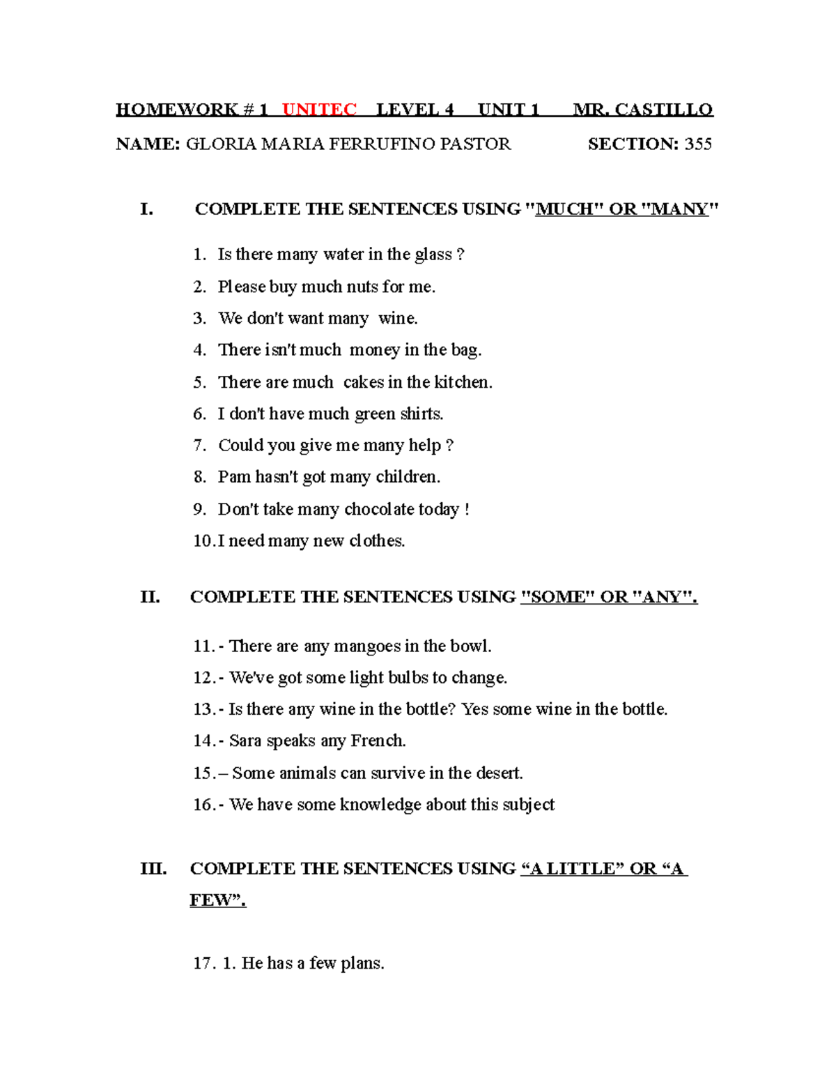 Homework # 1 Level 4 UNIT 1 - HOMEWORK # 1 UNITEC LEVEL 4 UNIT 1 MR ...