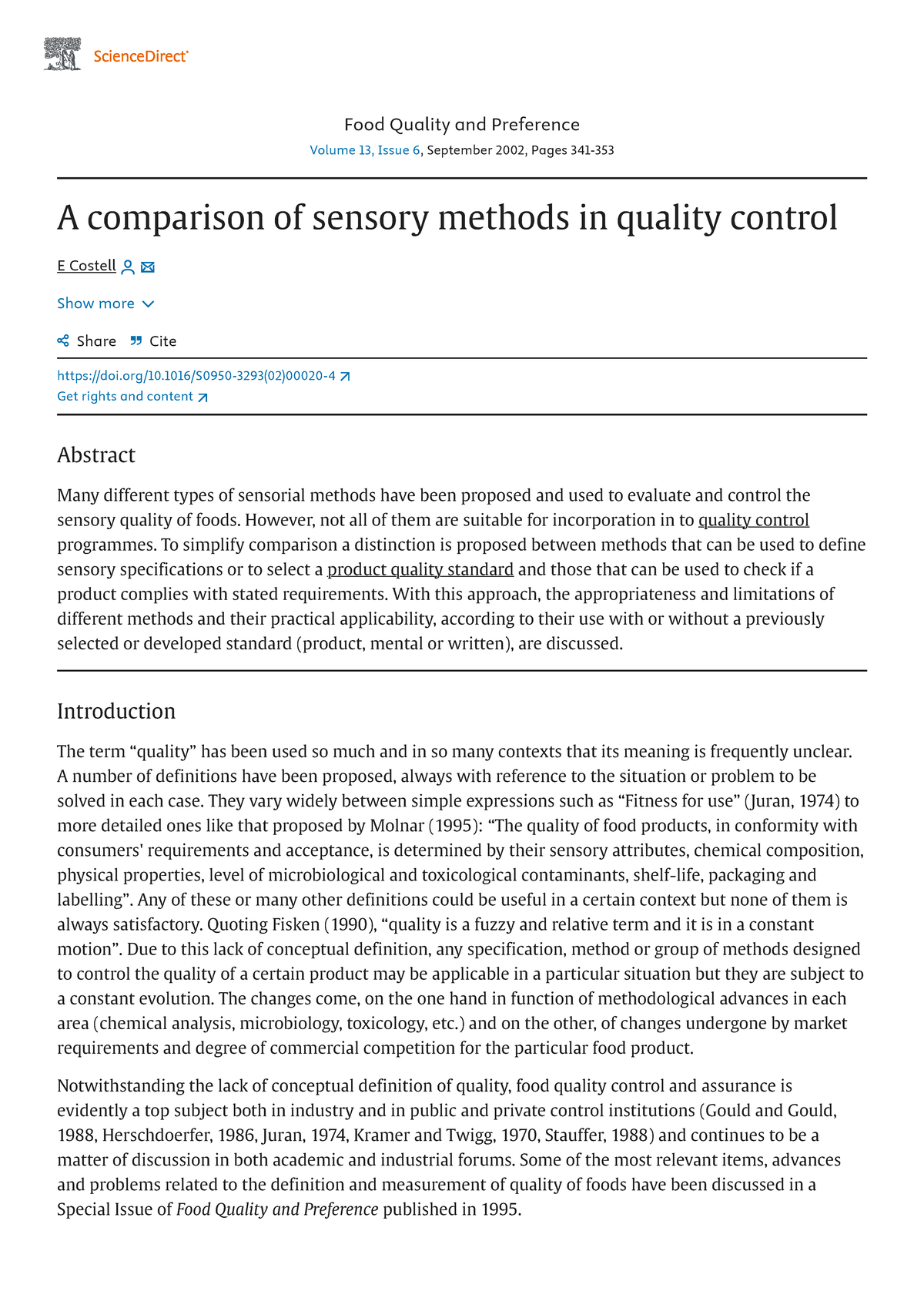 A comparison of sensory methods in quality control (Science Direct ...