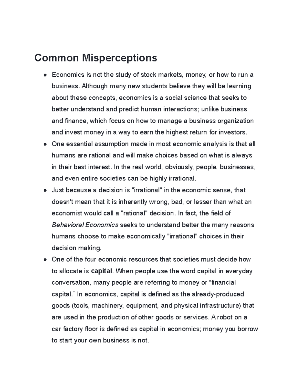 Economics 4 - Common Misperceptions Economics is not the study of stock ...