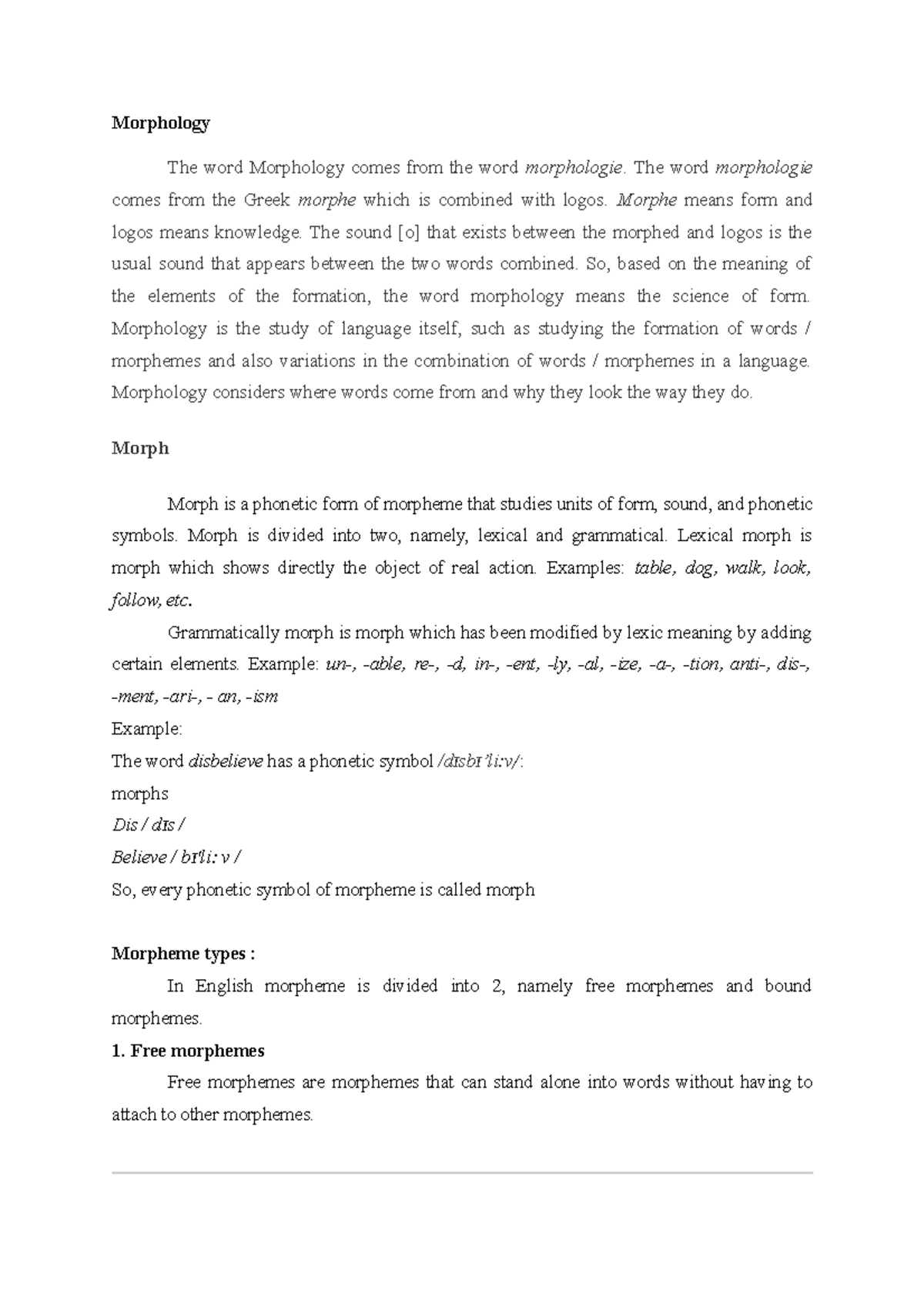 Morphology - linguistic - Morphology The word Morphology comes from the ...