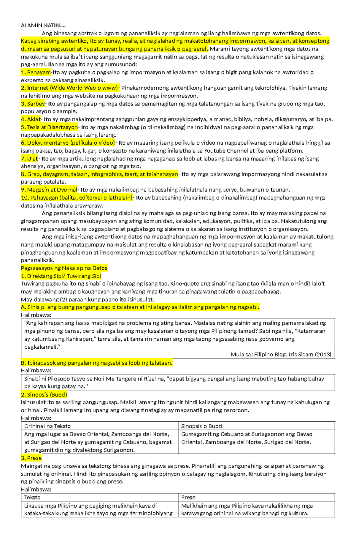 Print-Pananaliksik 2 - pananaliksik - ALAMIN NATIN.... Ang binasang ...