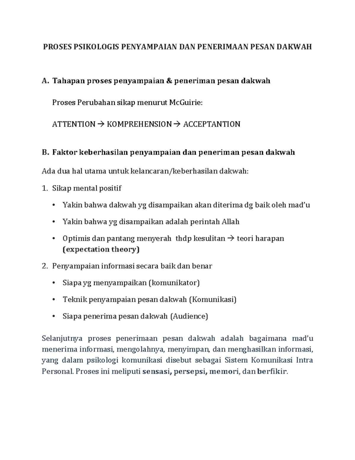 Proses Penyampaian Dan Penerimaan Pesan Dakwah - Mekanisme Sensasi ...