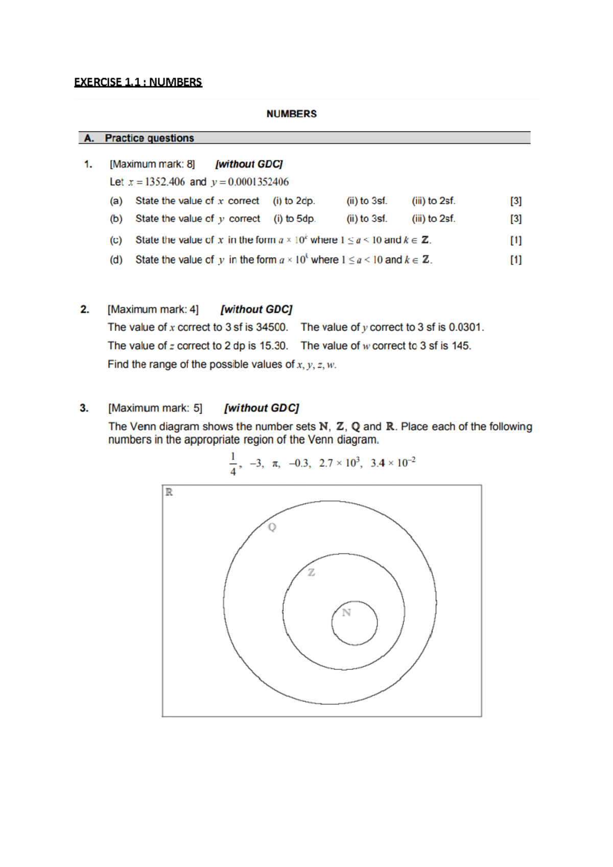 Exercise 1.1 Numbers - Mathematic - EXERCISE 1 : NUMBERS ...