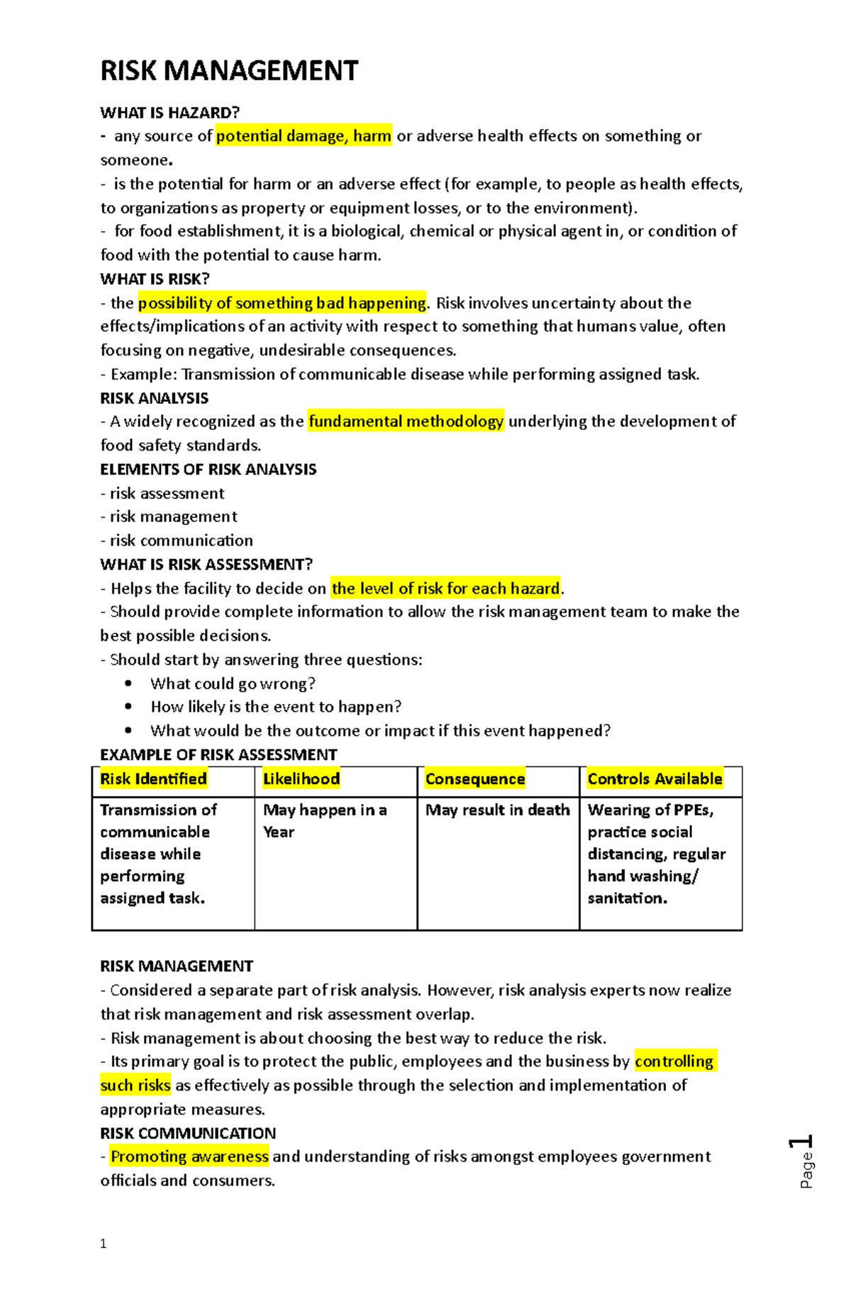 WHAT IS Hazard - A take notes. - RISK MANAGEMENT WHAT IS HAZARD? any ...