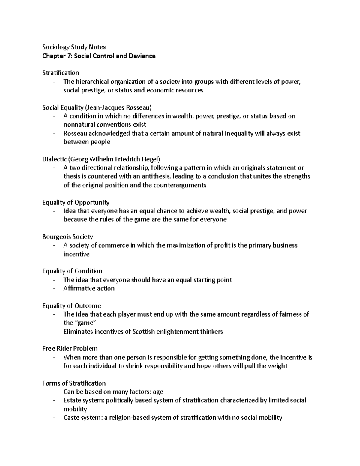 Sociology Chaper Notes - Sociology Study Notes Chapter 7: Social ...