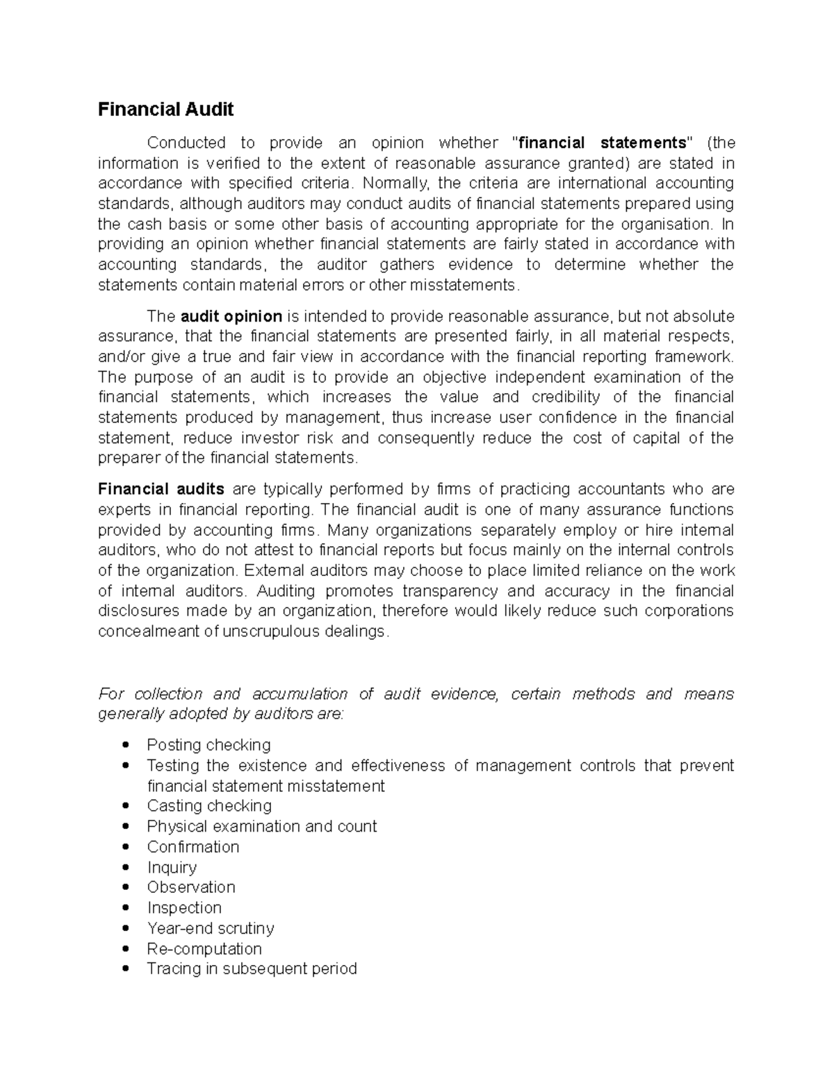 Financial Audit Stages of a Typical Audit - Financial Audit Conducted ...