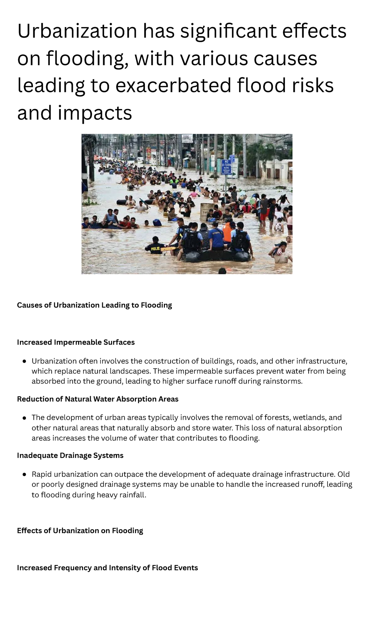 Urbanization has significant effects on flooding, with various causes ...