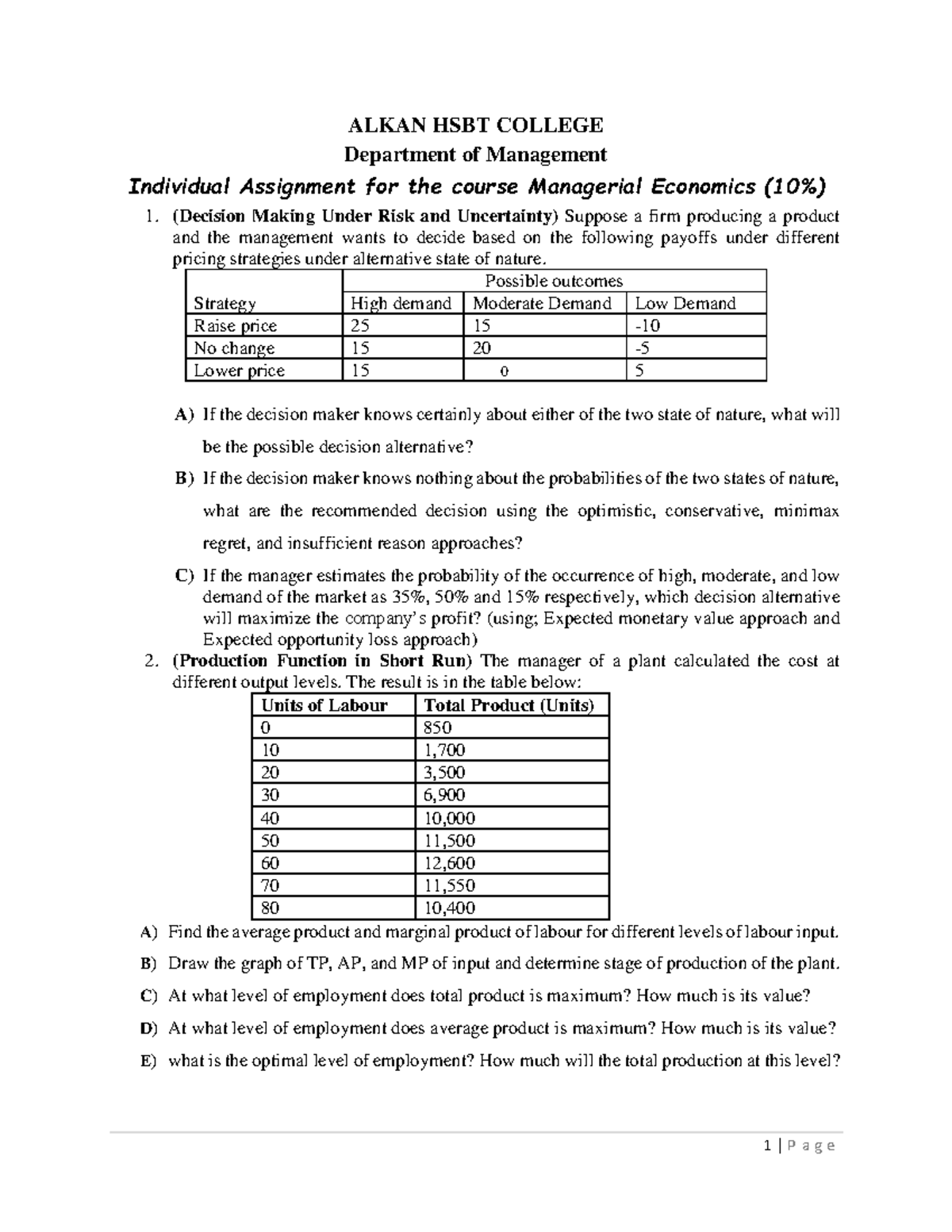 Individual Assignment - 1 | P a g e ALKAN HSBT COLLEGE Department of ...