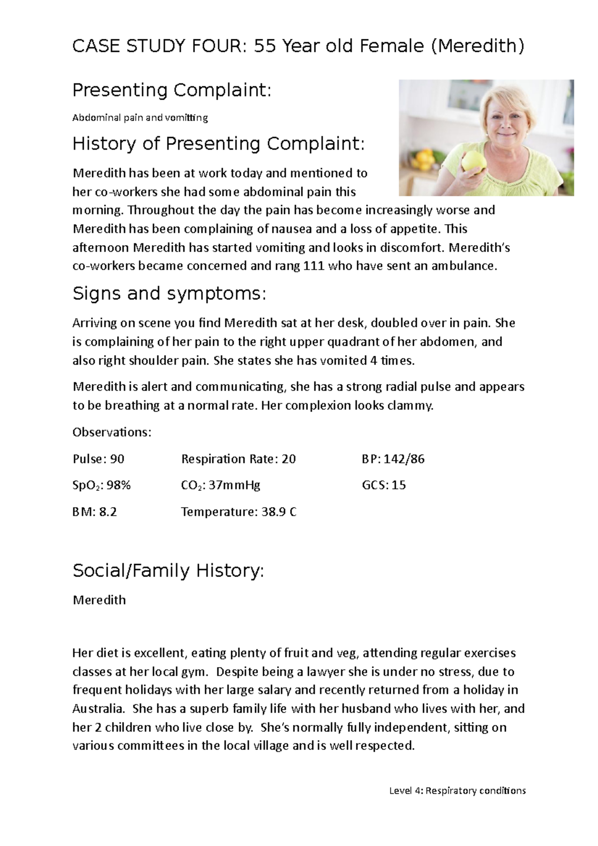 Abdo - Case study Four(meredith) - CASE STUDY FOUR: 55 Year old Female ...