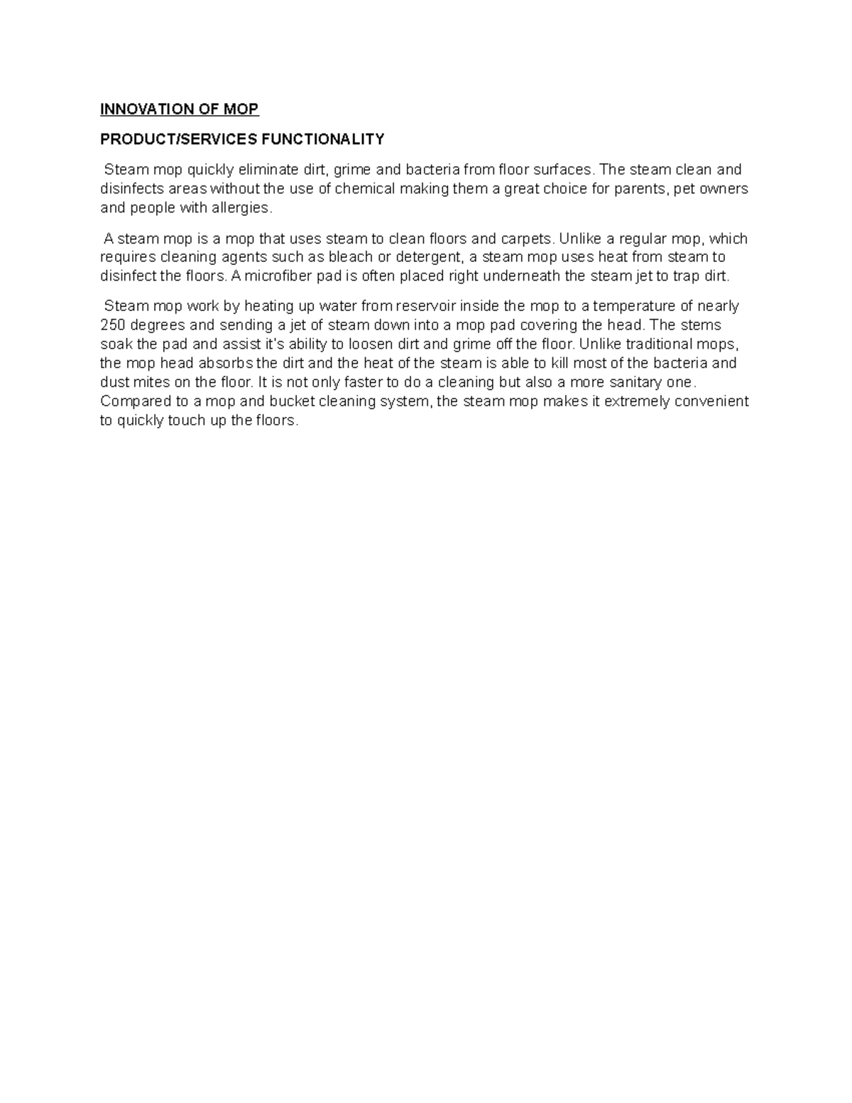 Document (16) - introduction to business - INNOVATION OF MOP PRODUCT ...