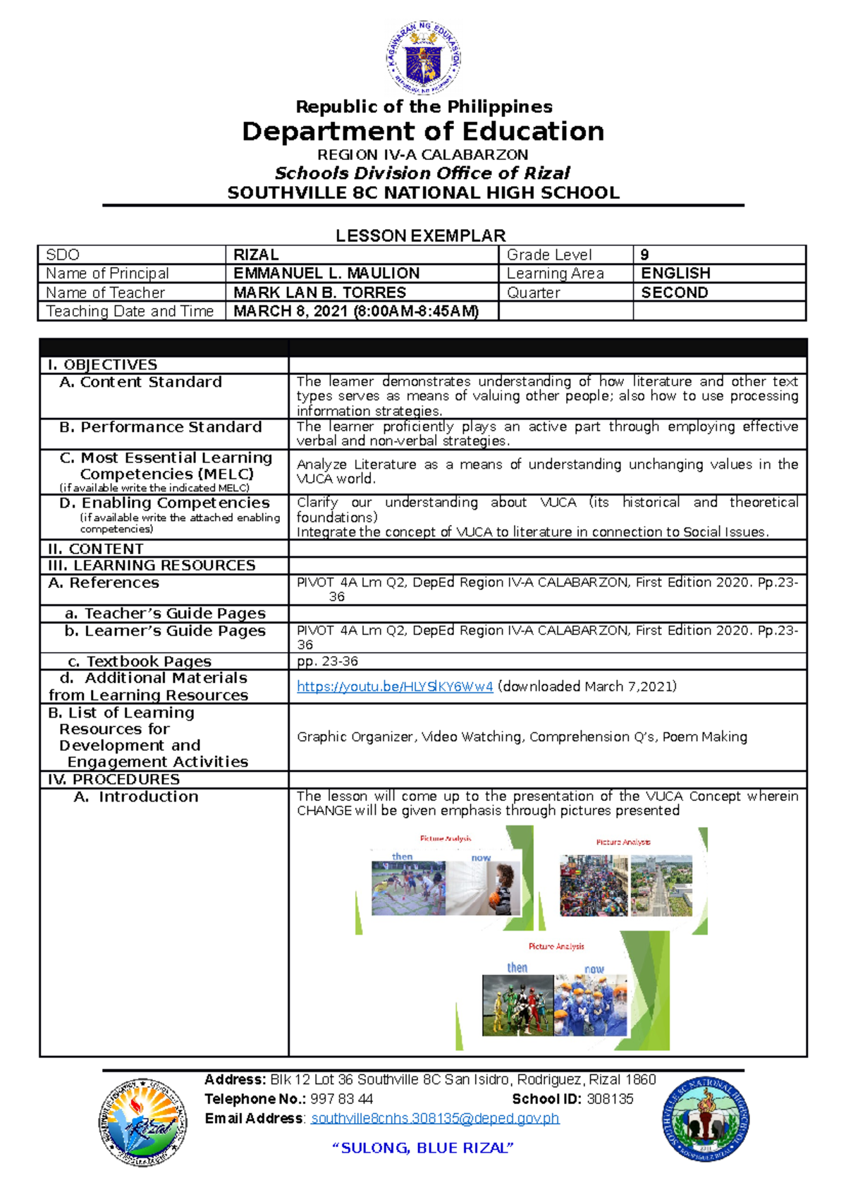 MARK-COT-1- Lesson- Exemplar - Republic of the Philippines Department of Education REGION IV-A ...