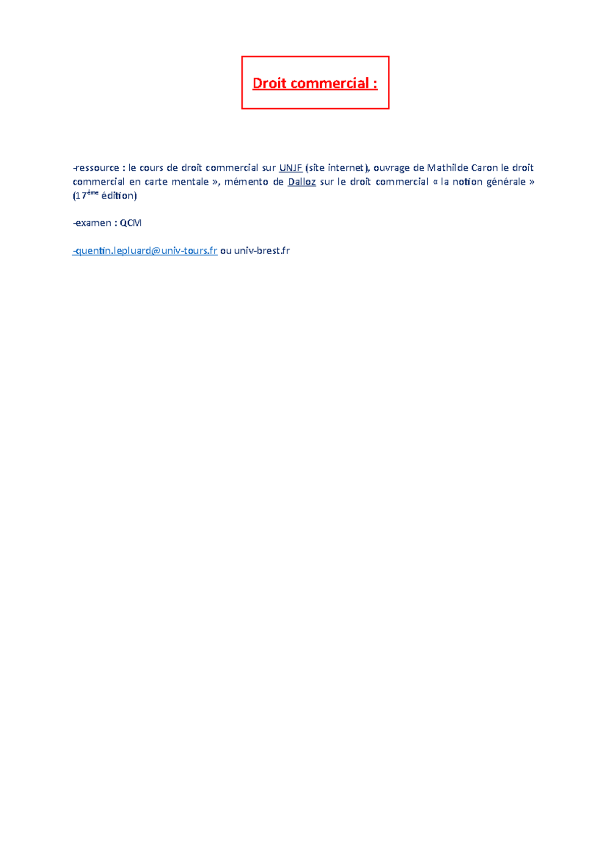 Introduction droit commercial - Droit commercial : -ressource : le ...