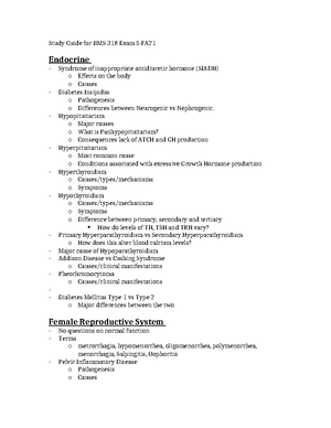 Exam 2 study guide - BMS 318: Pathophysiology Exam # 2 Study Guide Fall ...