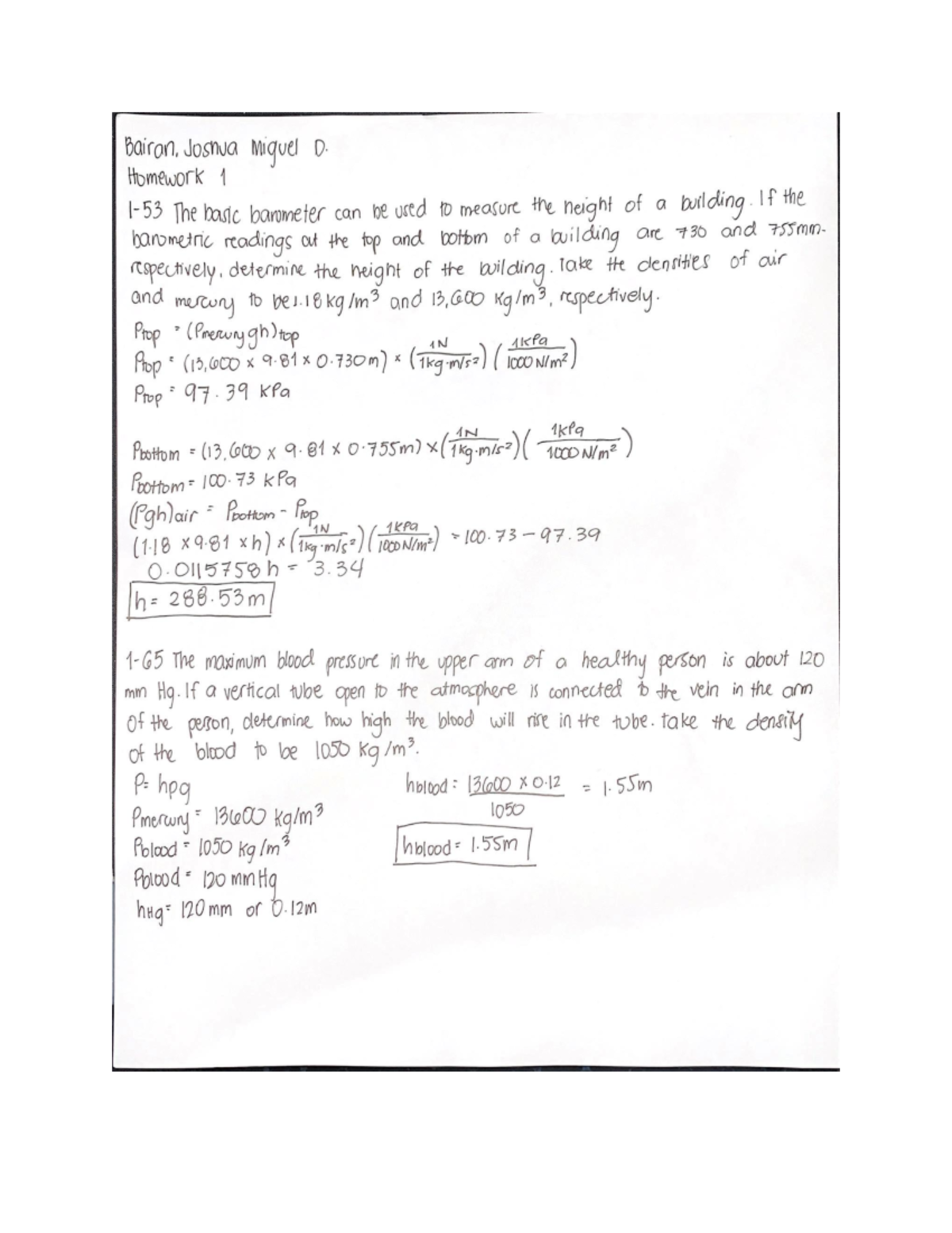 Bairan - Homework 1 - 1st law of thermodynamics - Thermodynamics 1 ...