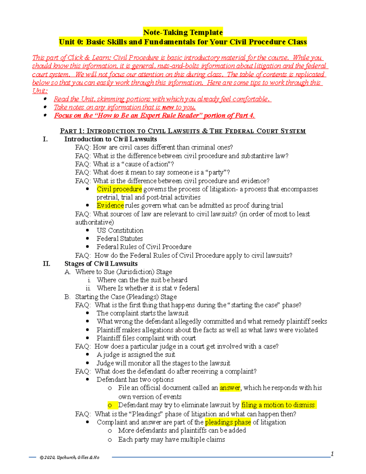 Civ Pro notes - Note-Taking Template Unit 0: Basic Skills and ...