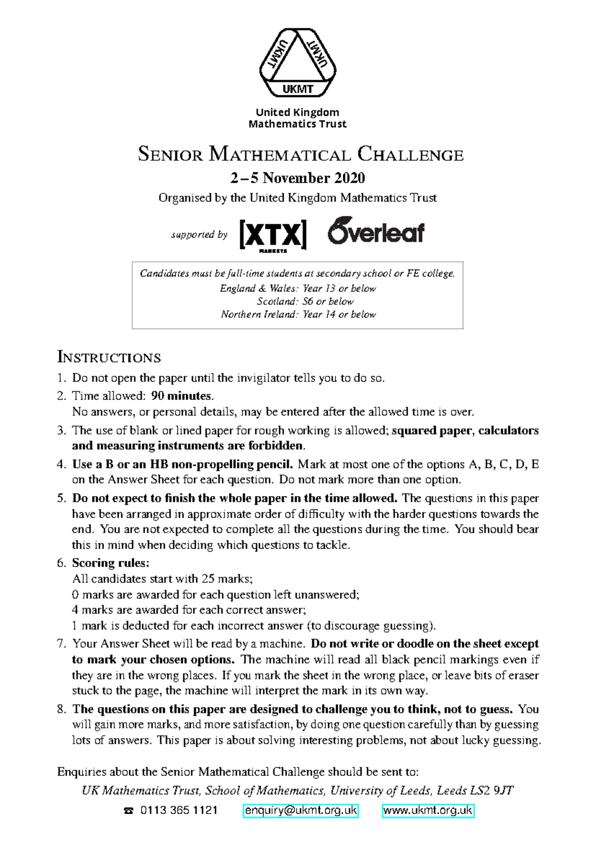 SMC 2020qp - good - UKMT UKMT UKMT United Kingdom Mathematics Trust SMC 2 – 5 November 2020 ...