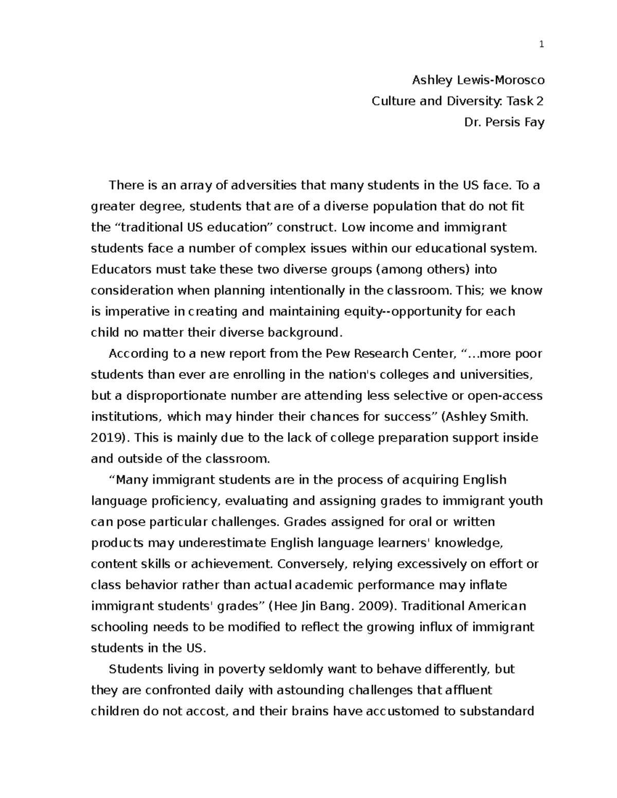 Culture and Diversity Task 2 - Ashley Lewis-Morosco Culture and ...